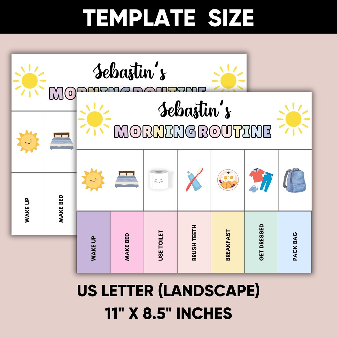 Kids Flip Routine Chart Editable Printable, Morning Evening Bedtime ...