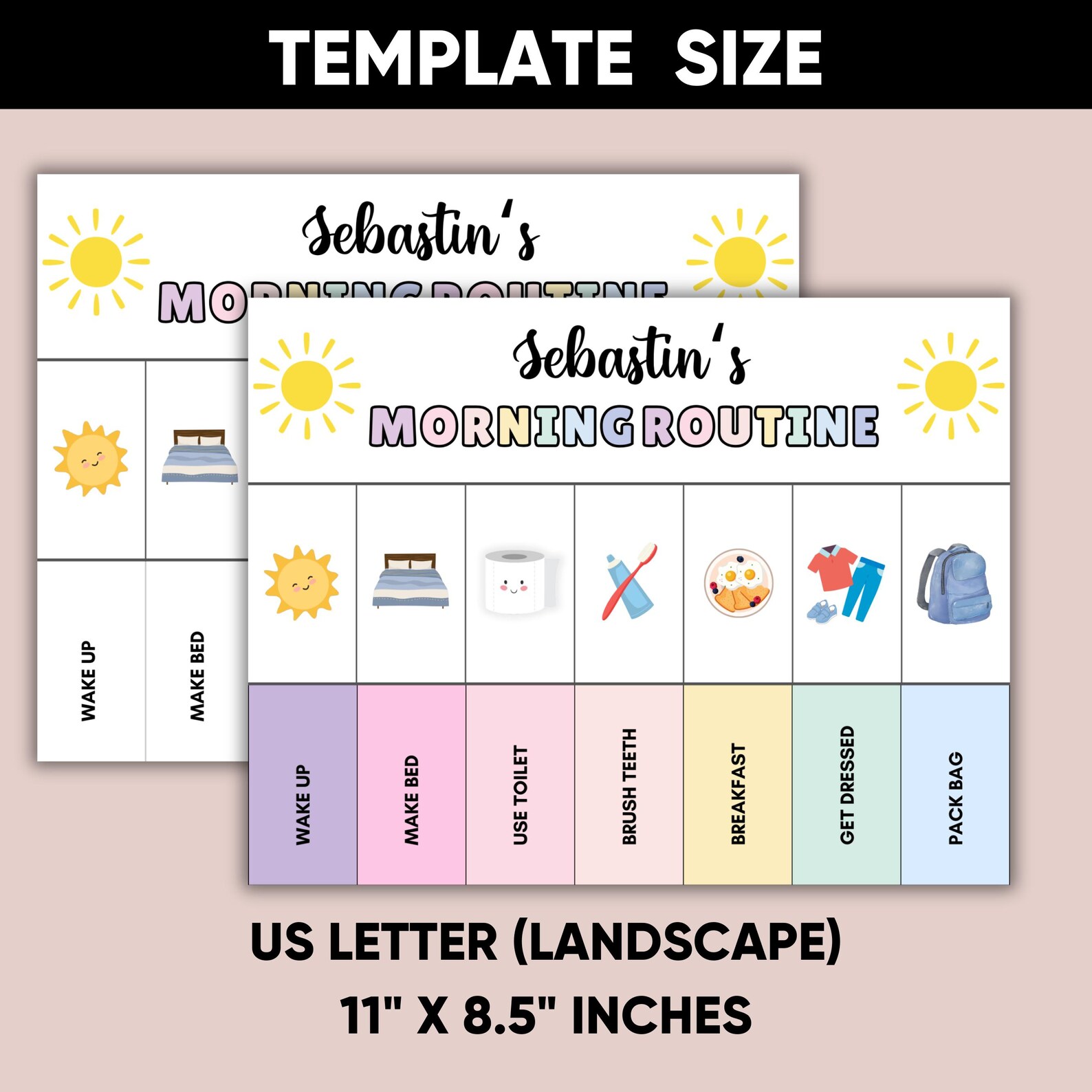 Kids Flip Routine Chart Editable Printable, Morning Evening Bedtime ...