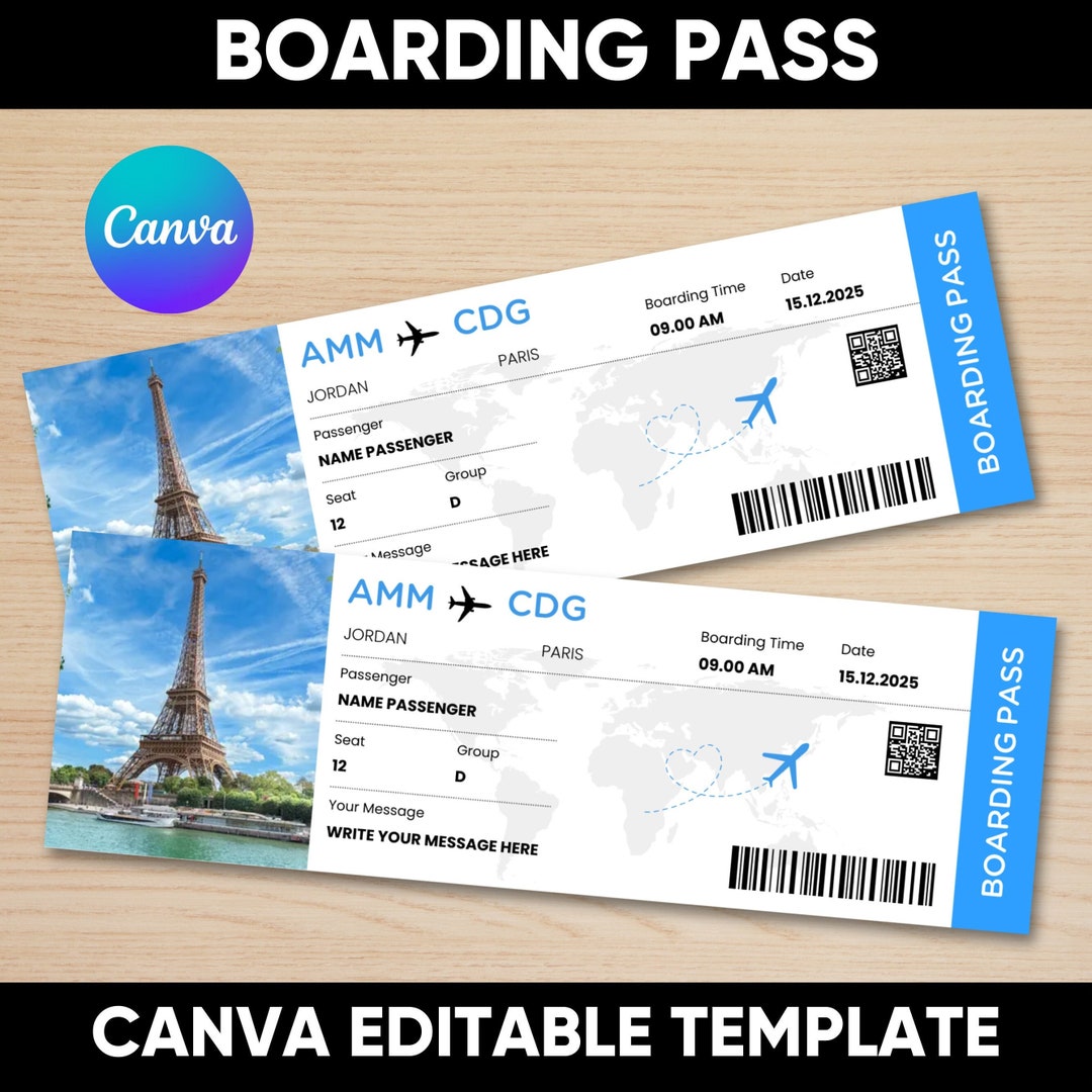 Editable Boarding Pass Template, Printable Personalized Airline Ticket ...