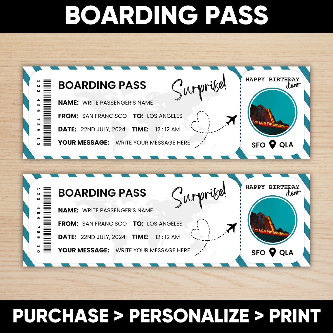 Editable Boarding Pass Template, Printable Personalized Airline Ticket ...