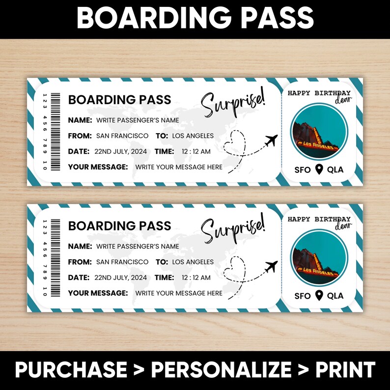 Editable Boarding Pass Template, Printable Personalized Airline Ticket ...