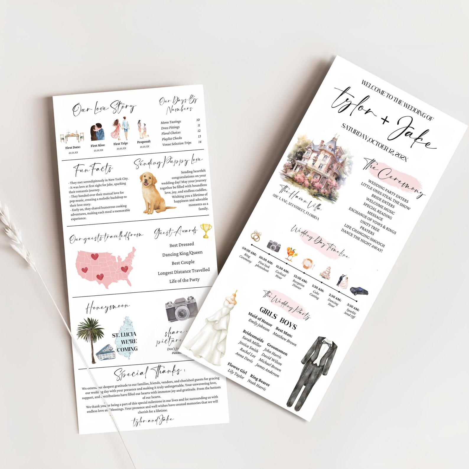 Infographic Wedding Program Template, Wedding Day Timeline Program Card ...