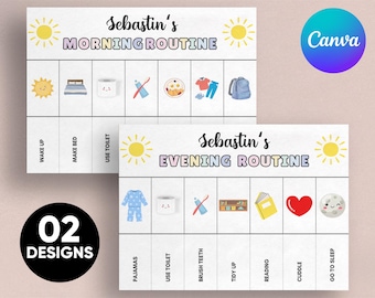Kids Flip Routine Chart Editable Printable, Morning Evening Bedtime ...