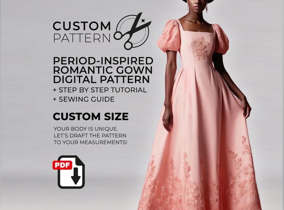 Historical Cosplay Sewing Pattern, Tutorial, Custom Size, Regencycore ...