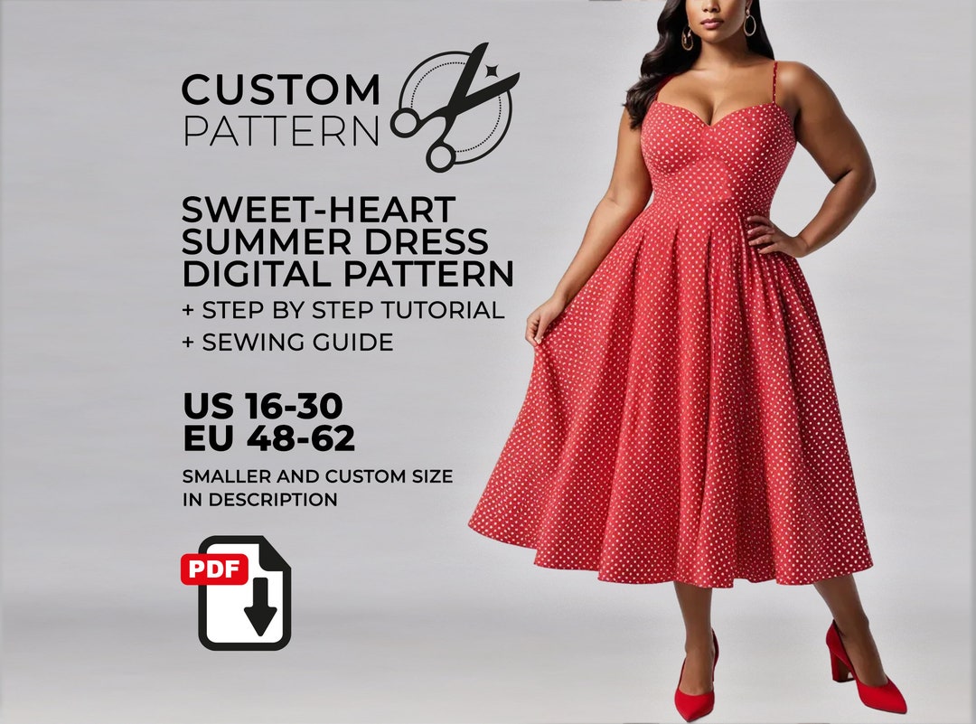 Curvy Retro Summer Dress Pattern, Step-by-step Guide, Plus Size Vintage ...