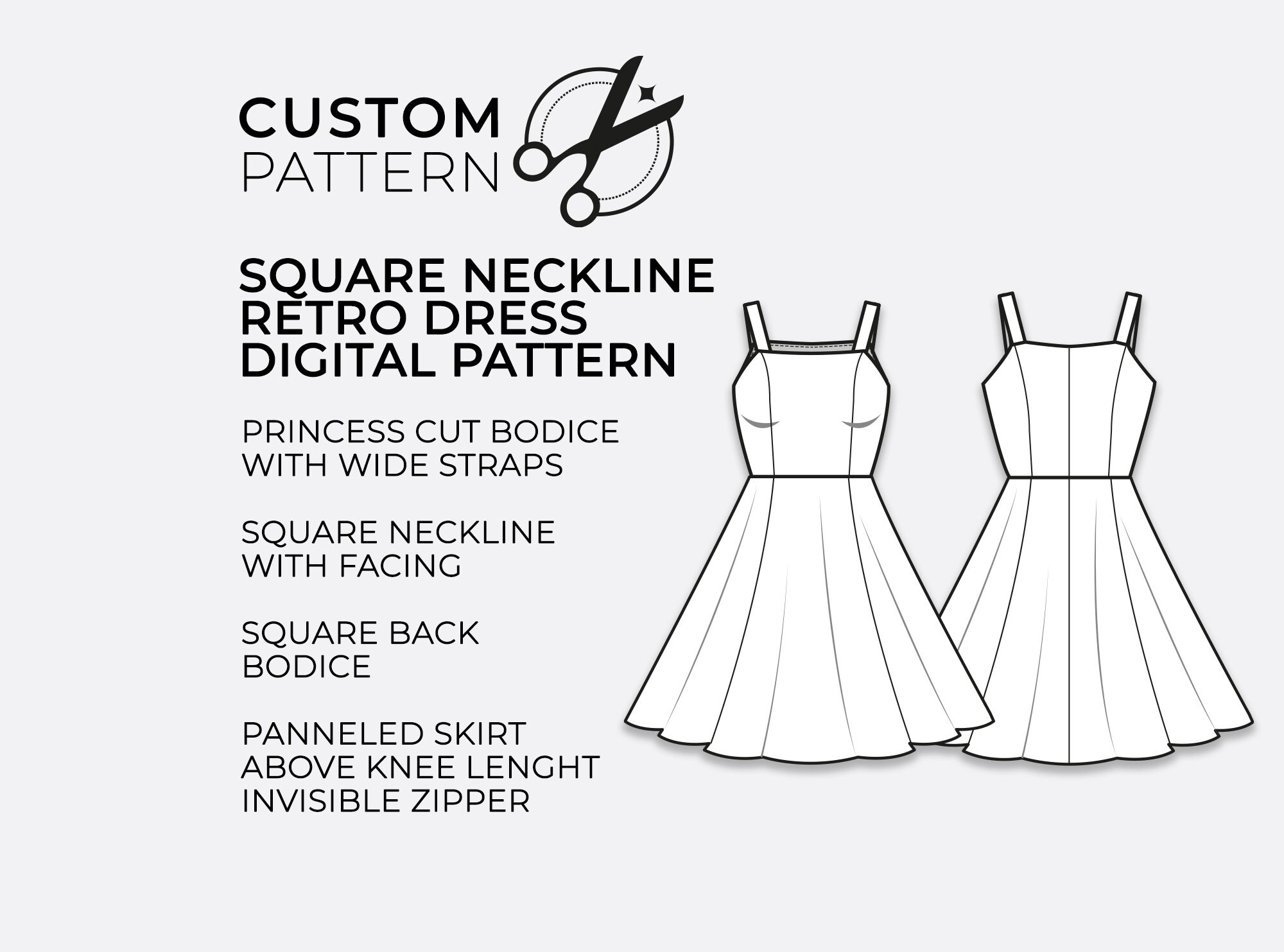 Summer Retro Dress PDF Sewing Pattern, Tutorial, Custom Size, Coquette Dress Pattern, Plus Size ...