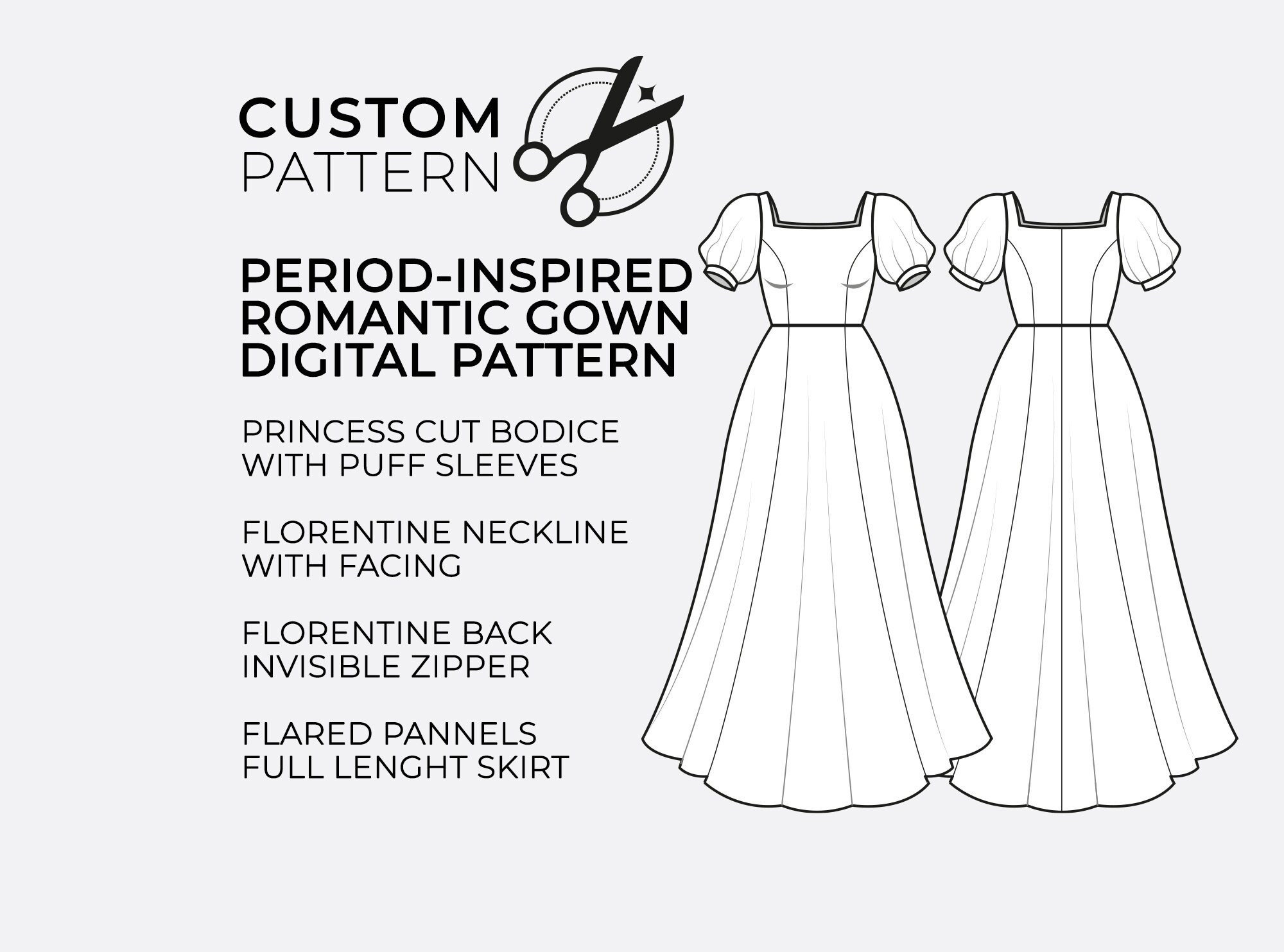 Historical Cosplay Sewing Pattern, Tutorial, Custom Size, Regencycore ...