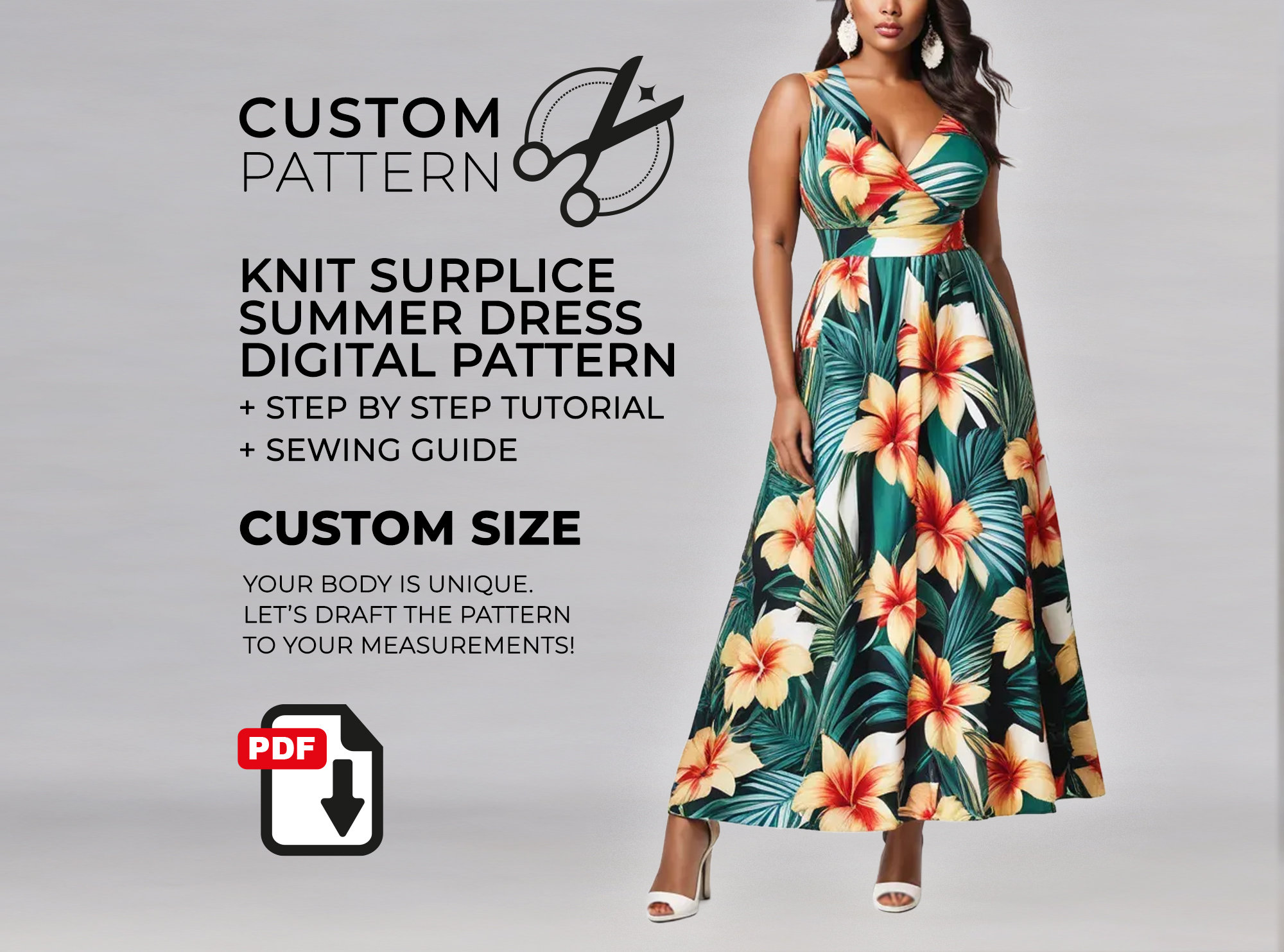 Summer Knit Dress PDF Sewing Pattern, Tutorial, Custom Size, Sun Dress ...