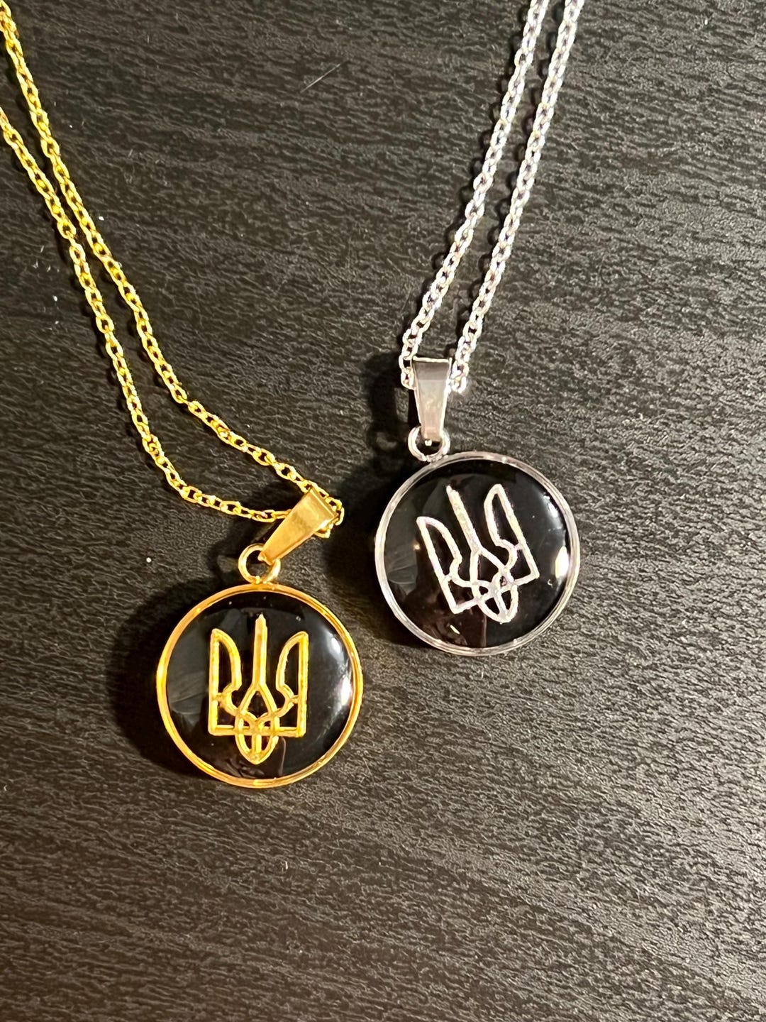 Ukrainian Trident on a Black Background. Handmade Uv Resin Necklace ...