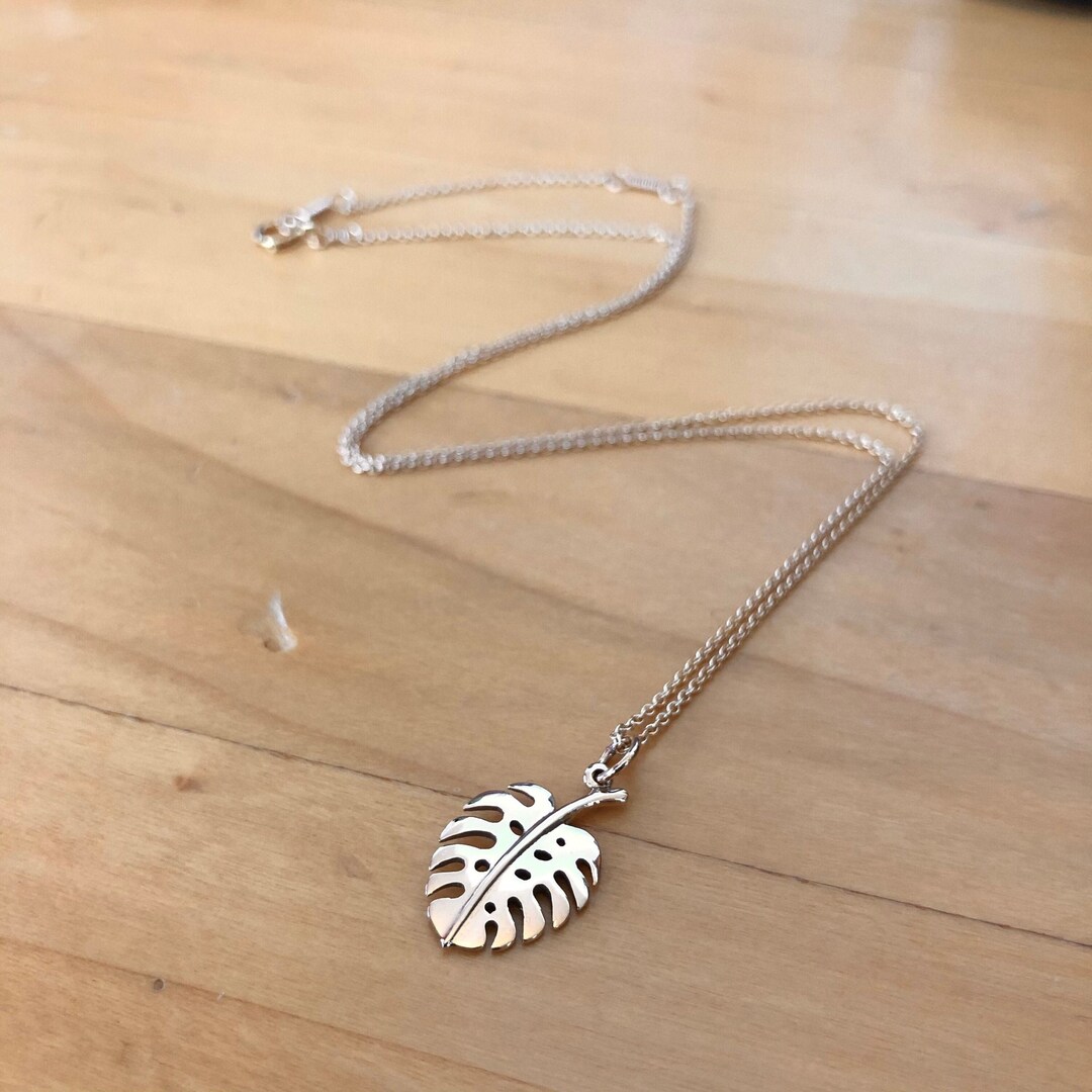 Monstera Leaf Necklace, Gold Monstera Necklace, Sterling Silver ...