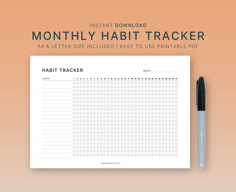2025 Monthly Habit Tracker Printable Landscape, Habit Tracker Template ...