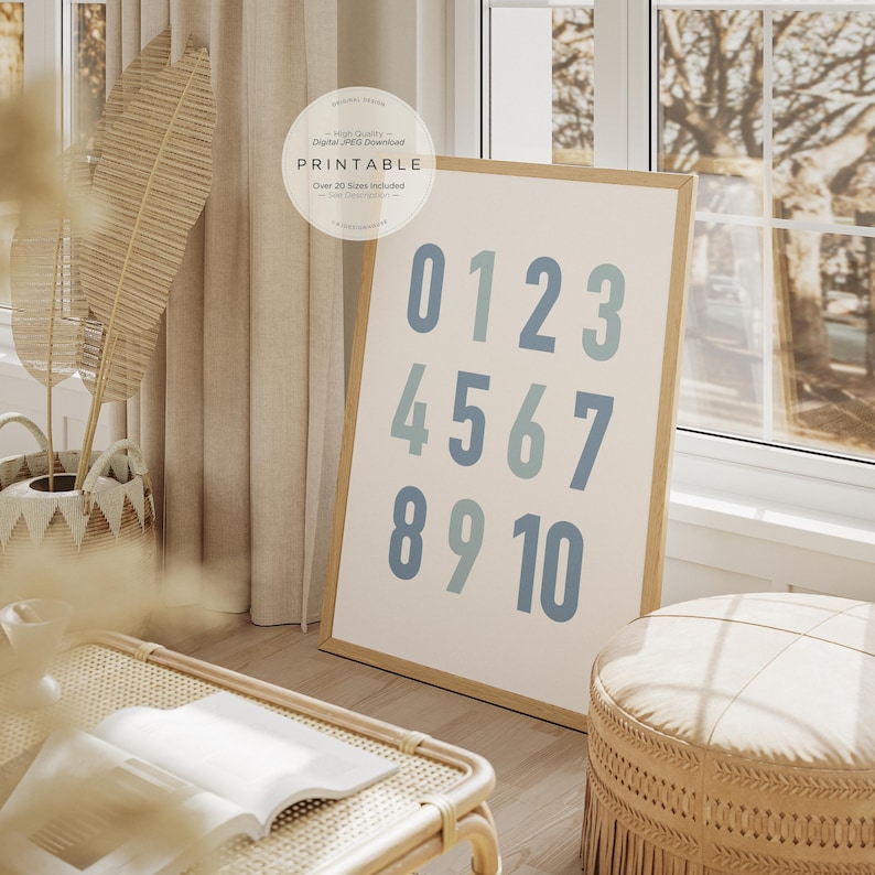 Póster imprimible con números del 0 al 10: arte de pared para guardería ...