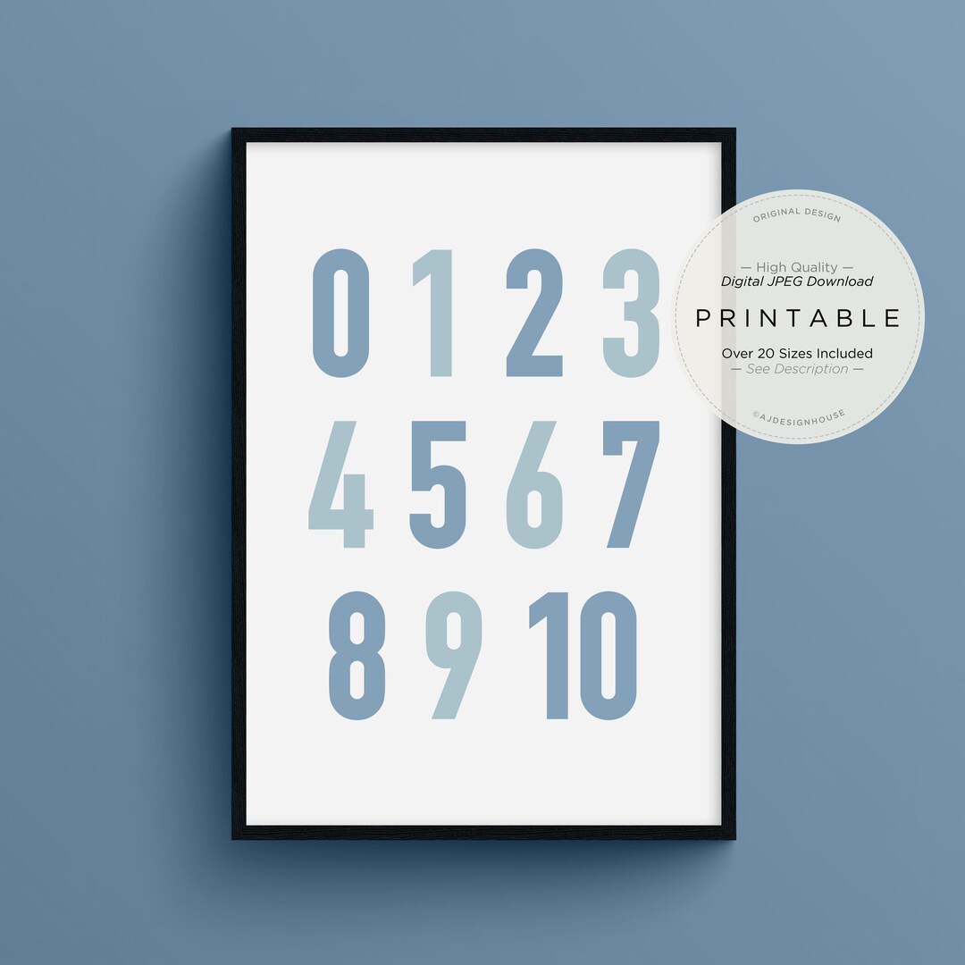 Numbers 0-10 Printable Poster - Soft Blue Nursery Wall Art - Minimalist ...
