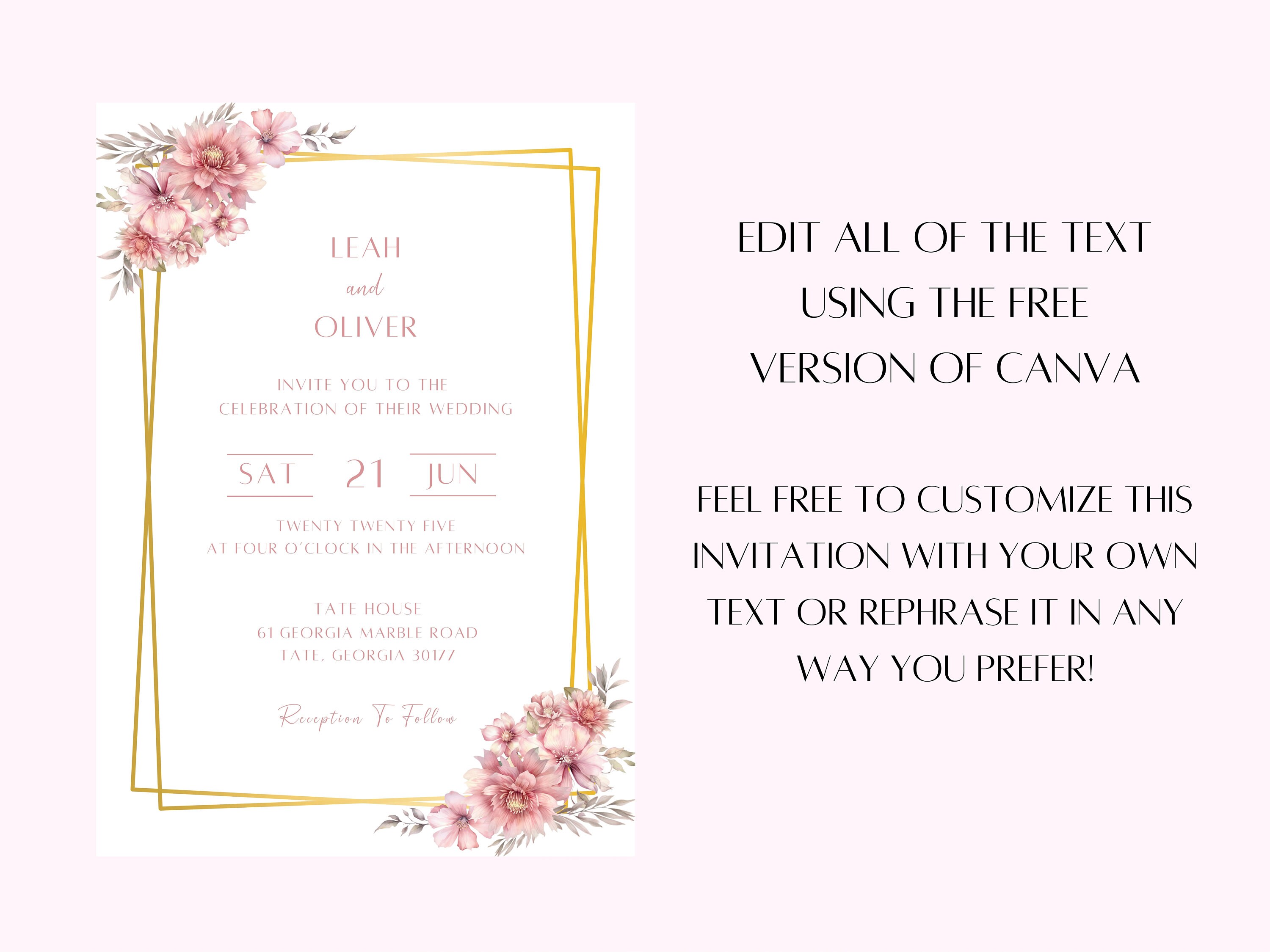 Wedding Invitation, Editable Templates, Modern Wedding, Floral Wedding ...
