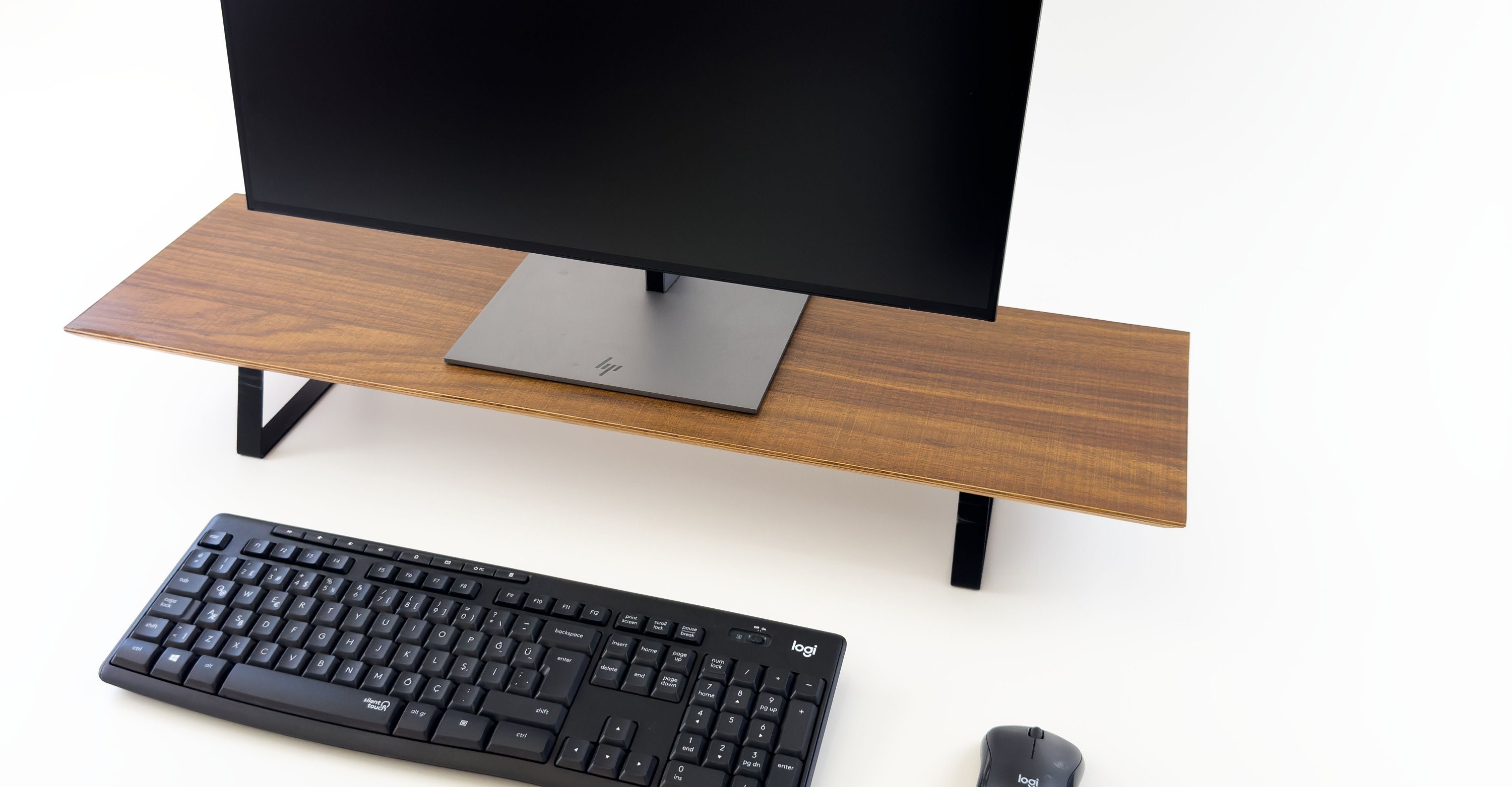 Oak Dual Monitor Stand Monitor Shelf Home Office Monitor Riser With ...