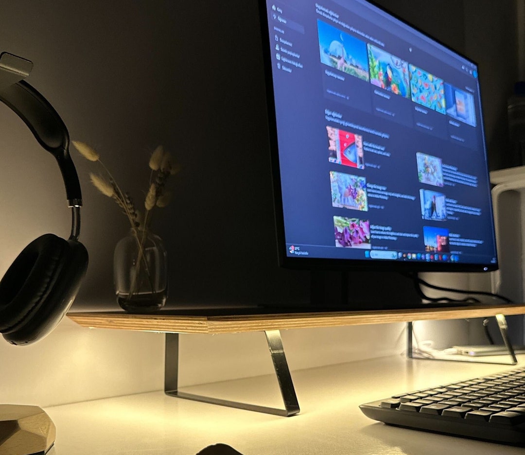 Oak Dual Monitor Stand Monitor Shelf Home Office Monitor Riser With ...