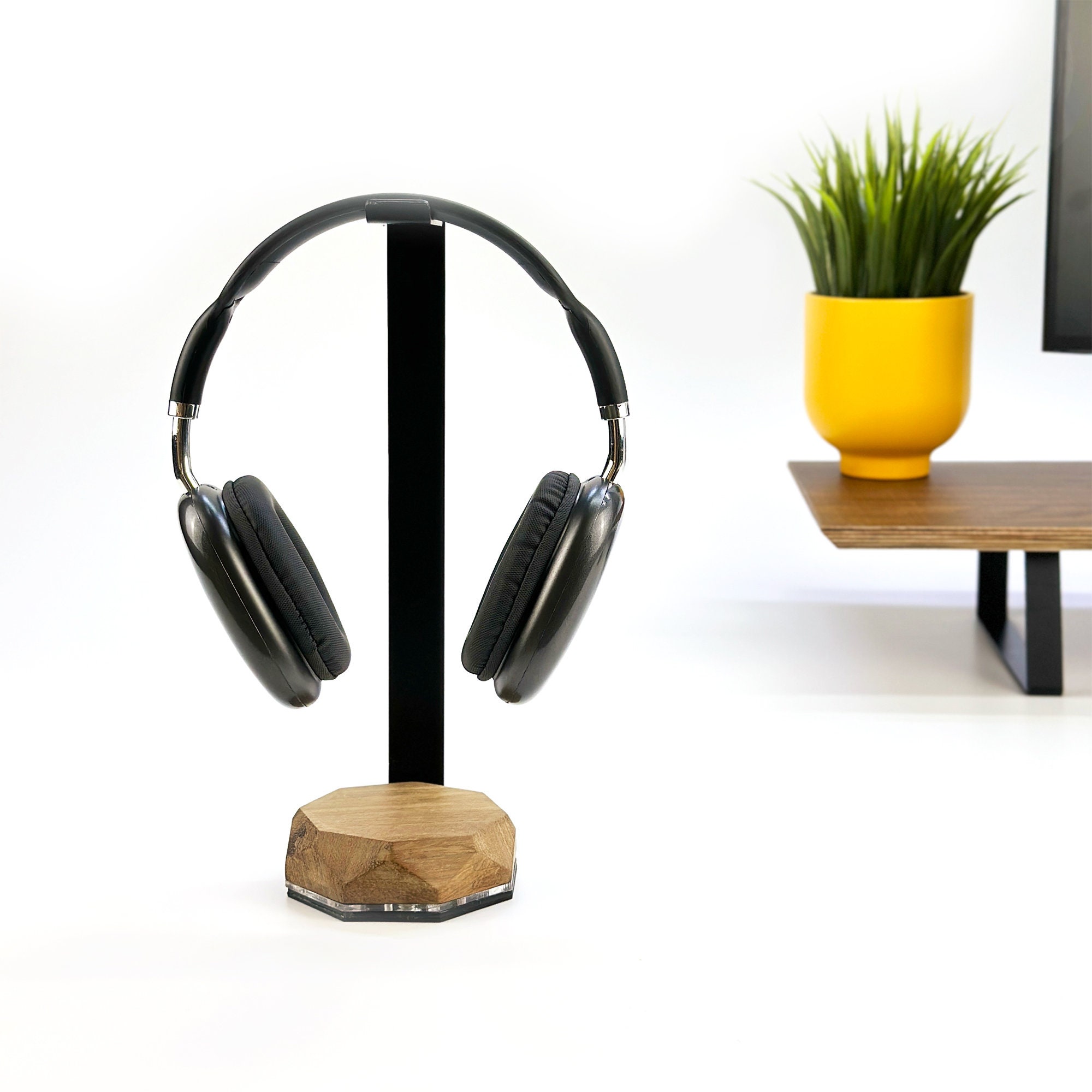 Oak Wood Prismatic Headphone Holder Engraved Headset Stand for Gamer ...