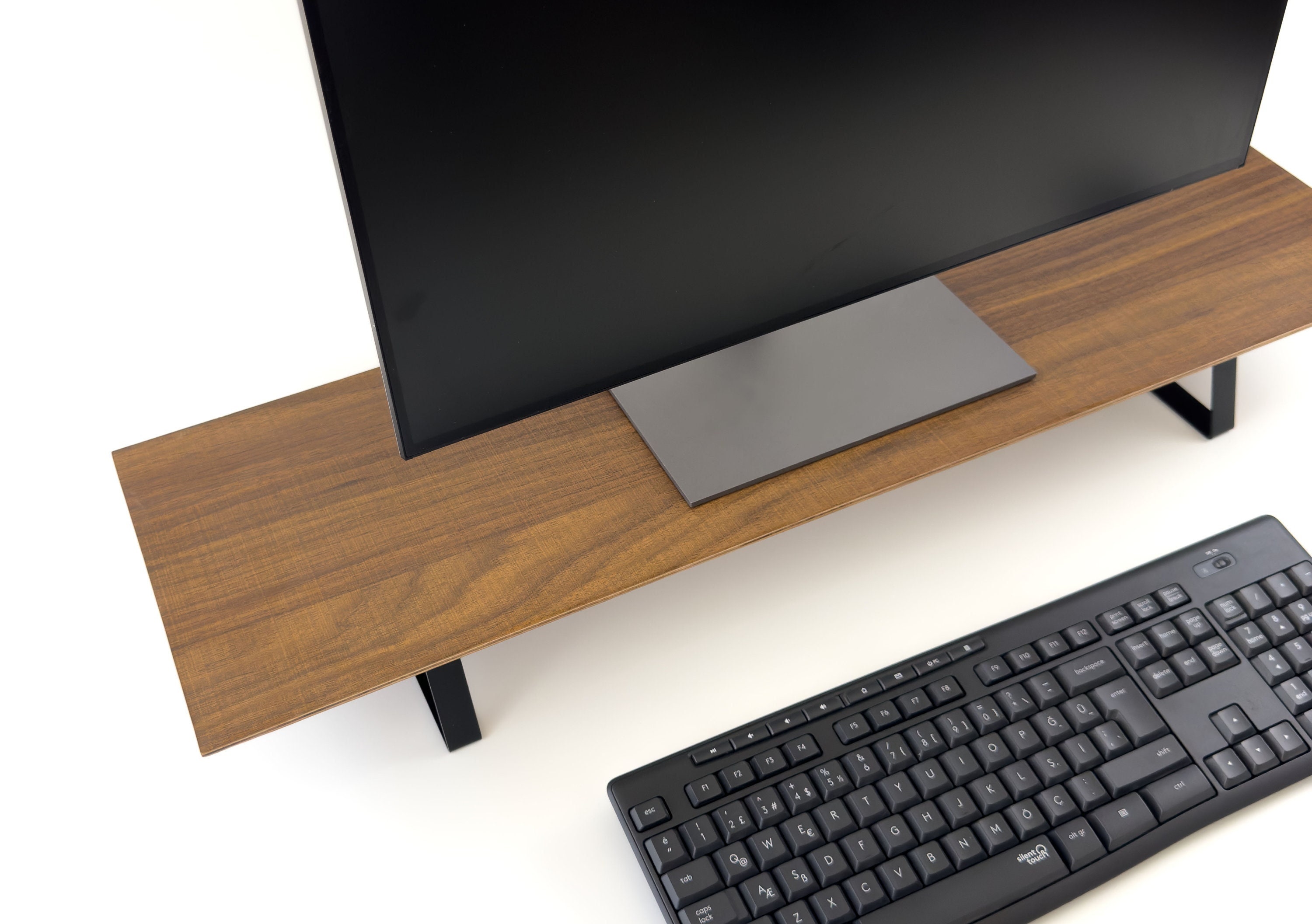 Wooden Monitor Riser With Built-in LED Lighting, Desktop Organizer ...