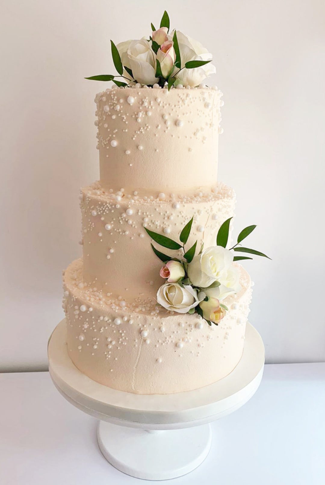 Three Tier Faux Wedding Cake White With White Pearls - 18 Inches Tall ...