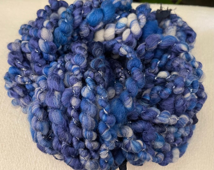 Hand Spun 2 Ply Spiral Ply Blue White Sparkle Art Yarn - Etsy