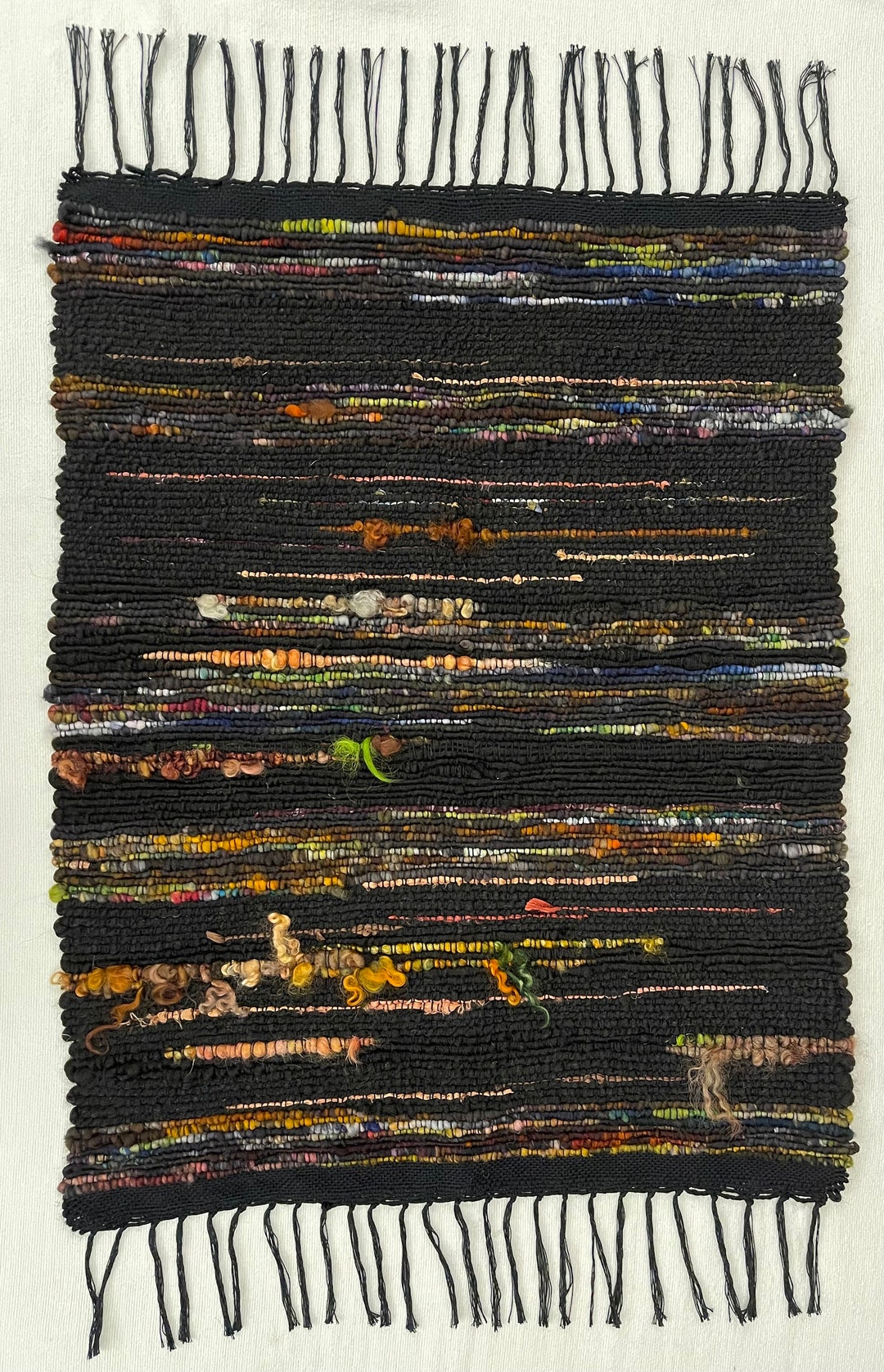 Hand Woven Hand Spun Yarns Saori Black Various Colors Table Runner Mat ...