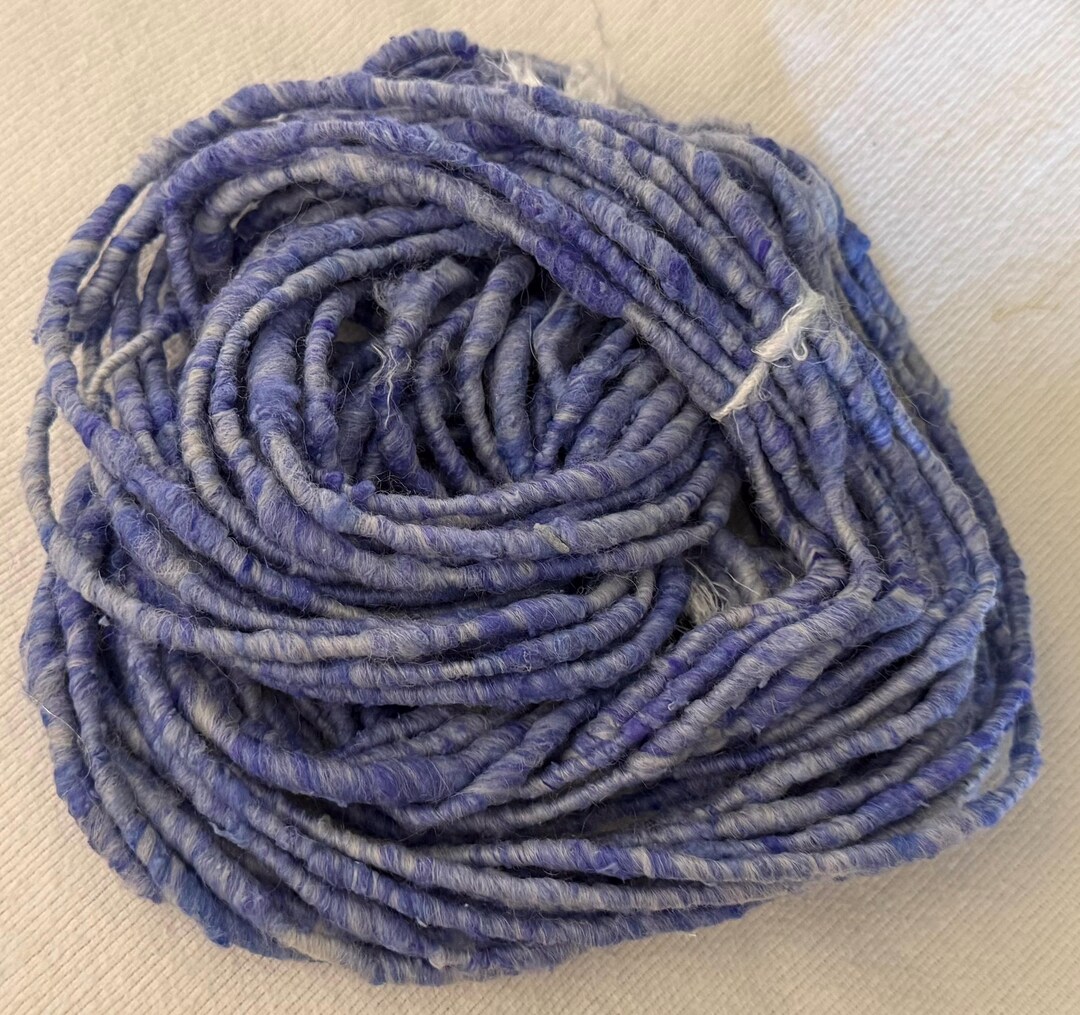 Hand Spun Core Spun Blue White Silk Blend Yarn - Etsy