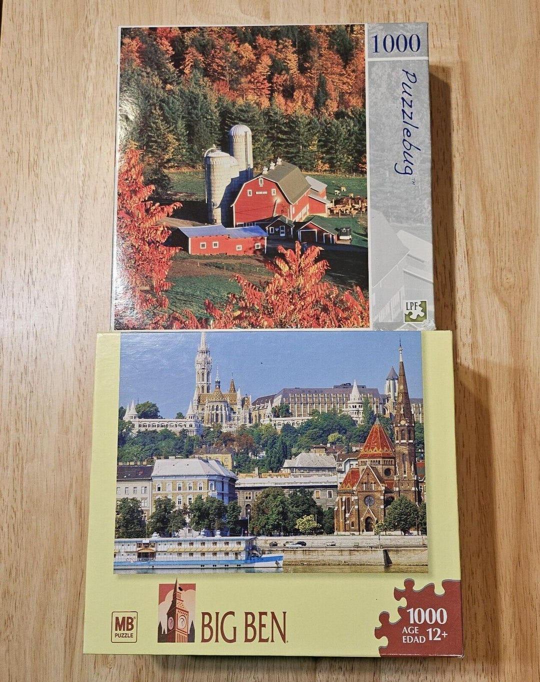 MB Milton Bradley Budapest Church 1000 Piece and Puzzlebug VT Barn ...