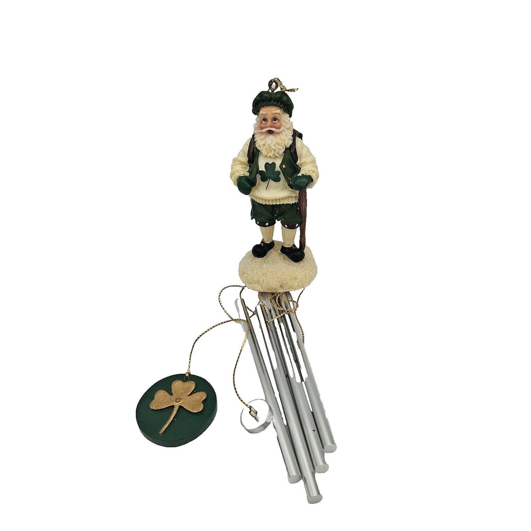 Vintage Irish Santa W/ Cane, Backpack Attached Chimes and a Shamrock ...