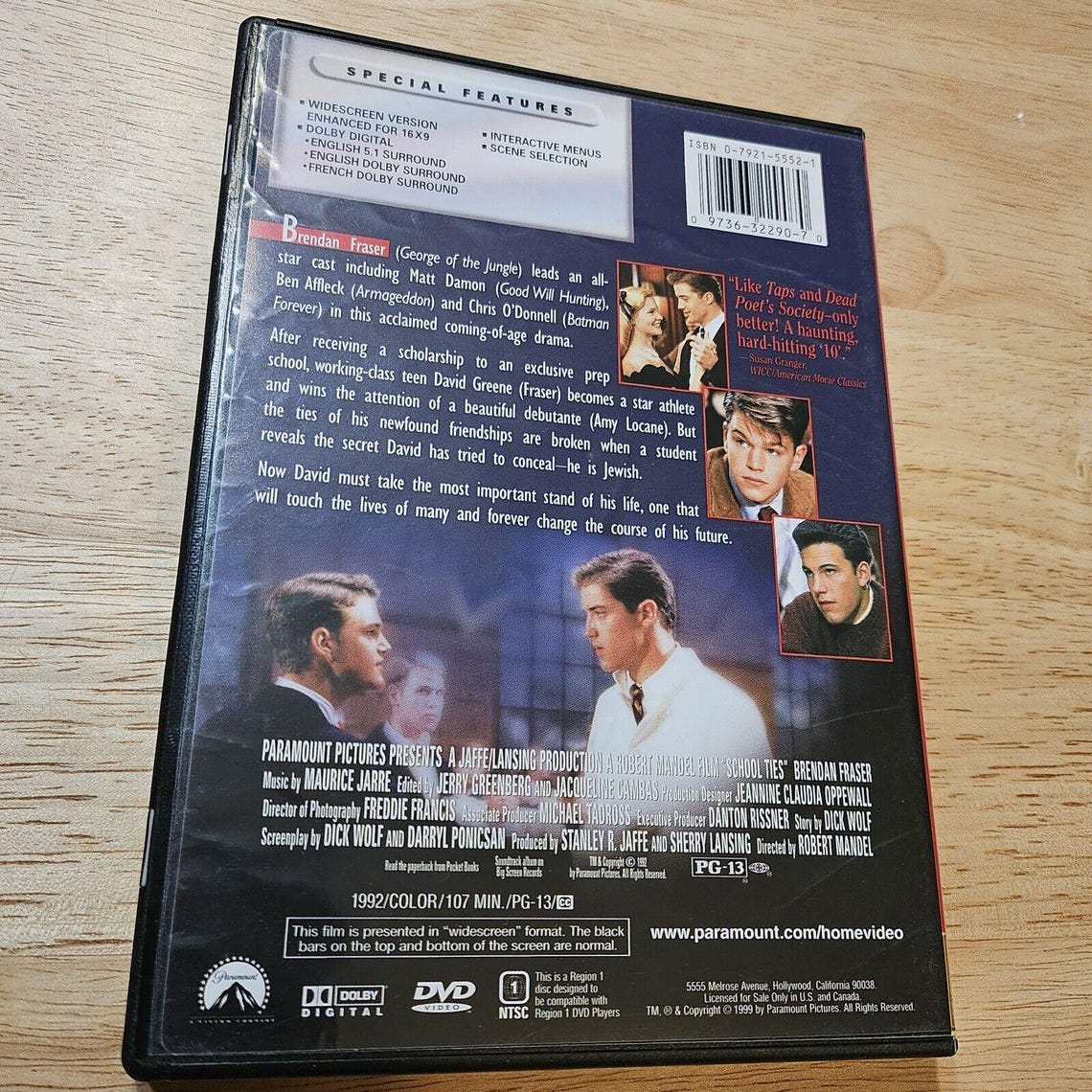 School Ties (DVD, 1999, Widescreen) Brendan Fraser, Matt Damon, Chris O ...