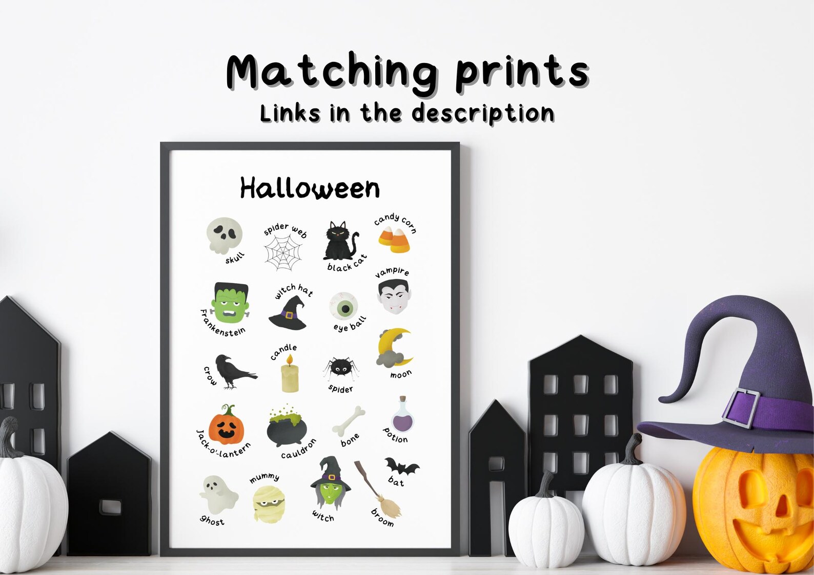 24 Halloween Flashcards, Montessori Printable Halloween Learning Cards ...