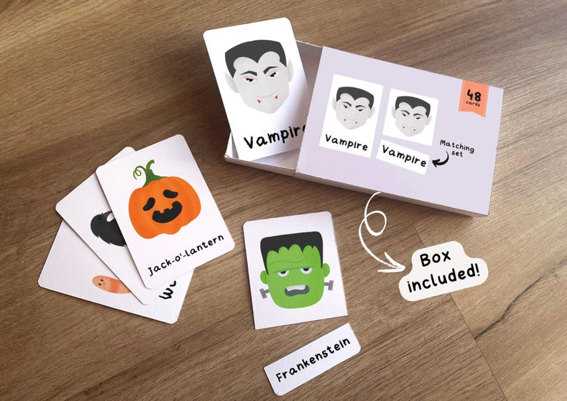 24 Halloween Flashcards, Montessori Printable Halloween Learning Cards ...
