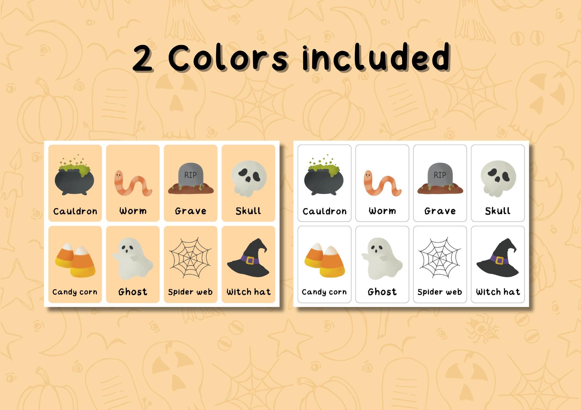 24 Halloween Flashcards, Montessori Printable Halloween Learning Cards ...
