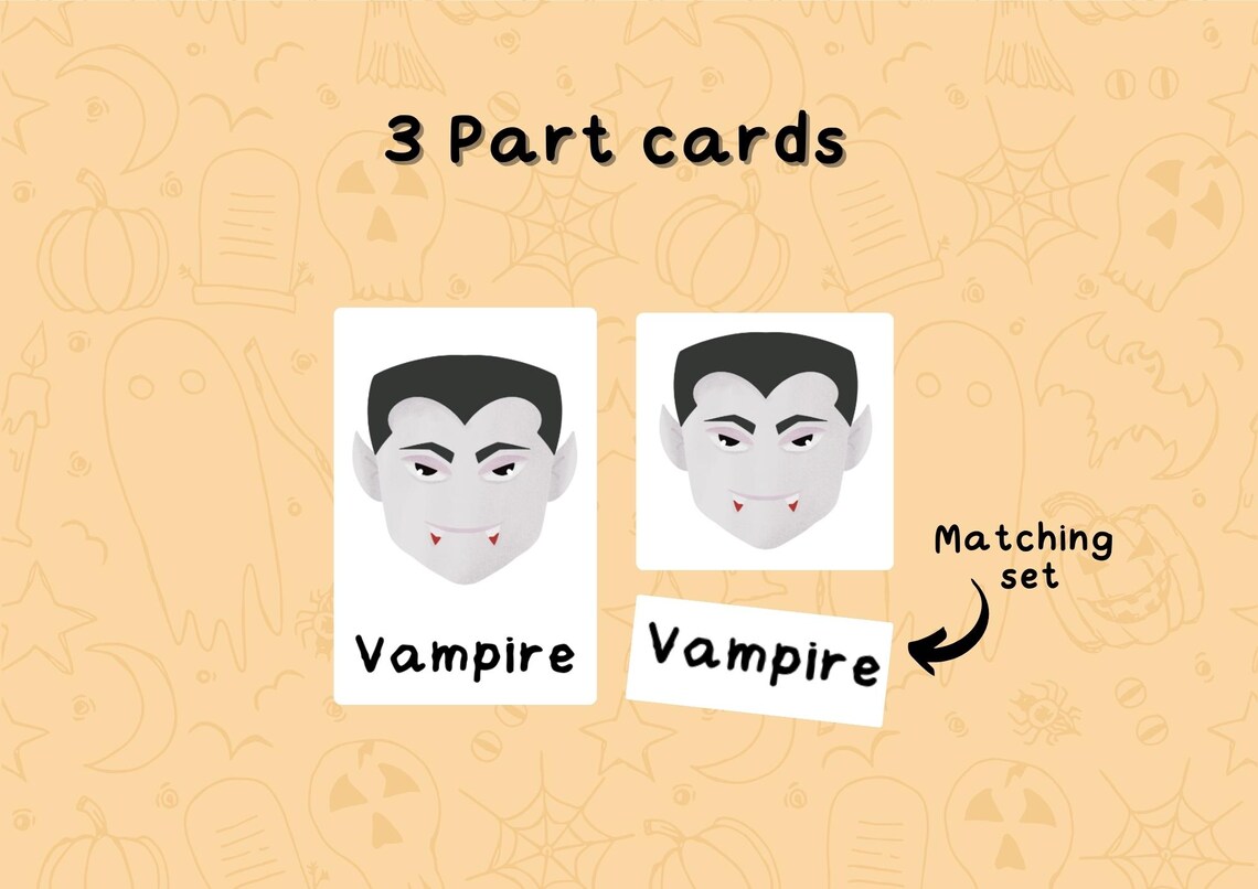 24 Halloween Flashcards, Montessori Printable Halloween Learning Cards ...