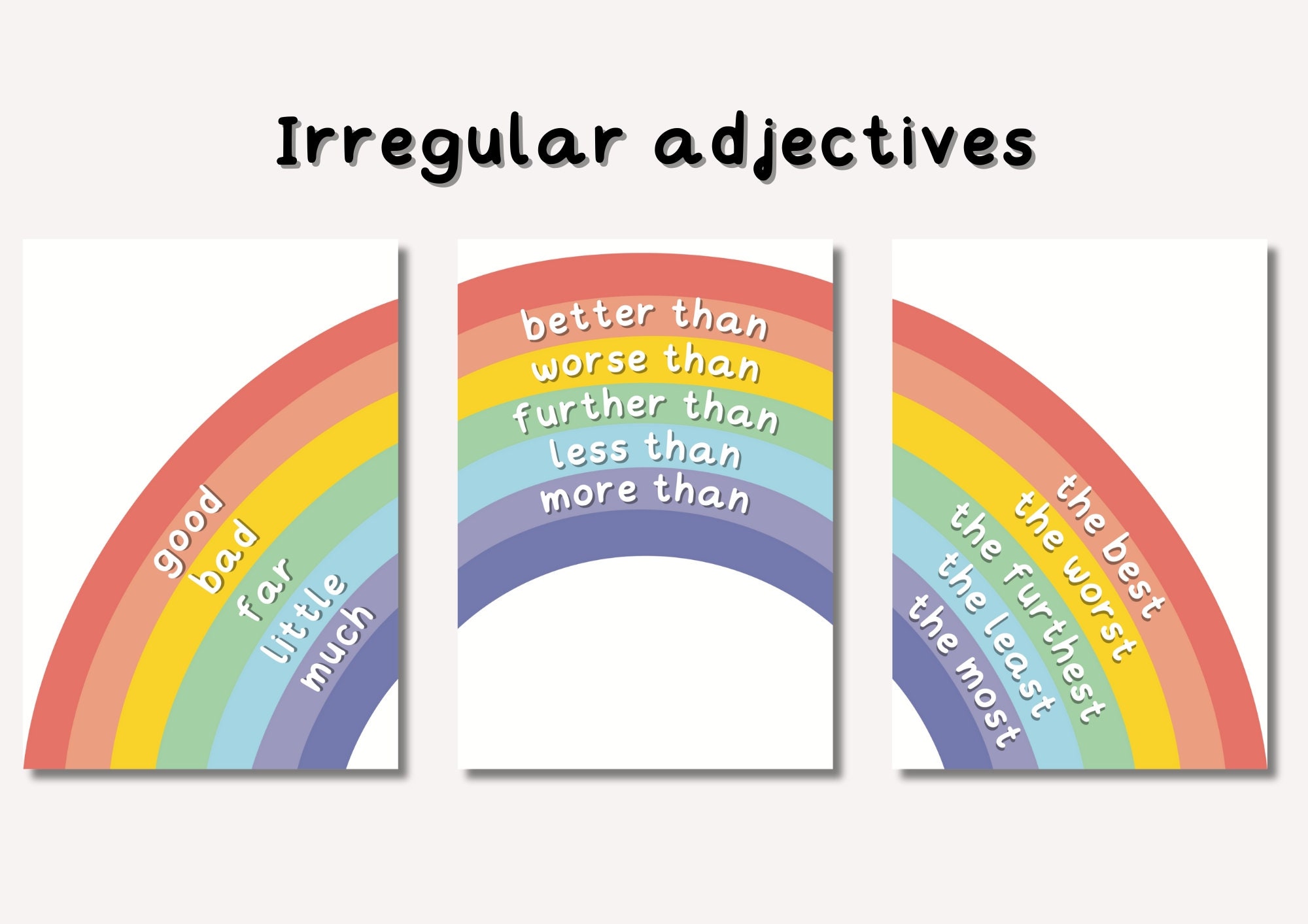 Comparatives and Superlatives Educational Poster, Adjectives, Set of 3 ...