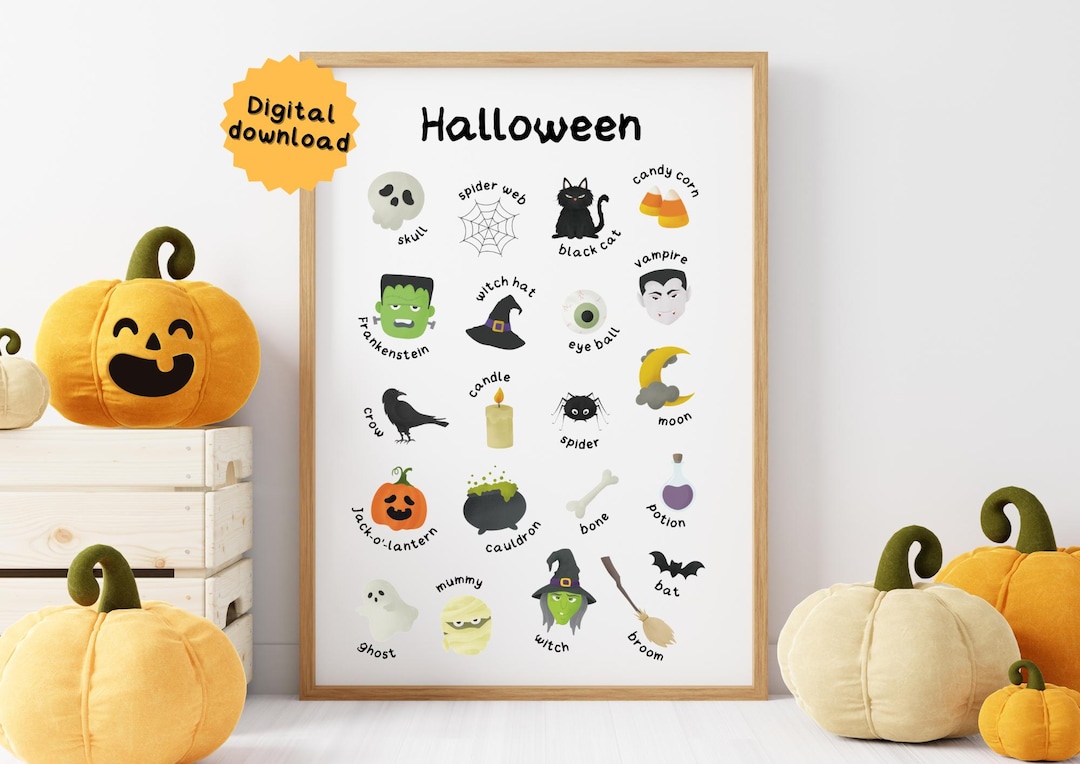 Halloween Vocabulary Poster, Montessori Poster, Educational Wall Art ...