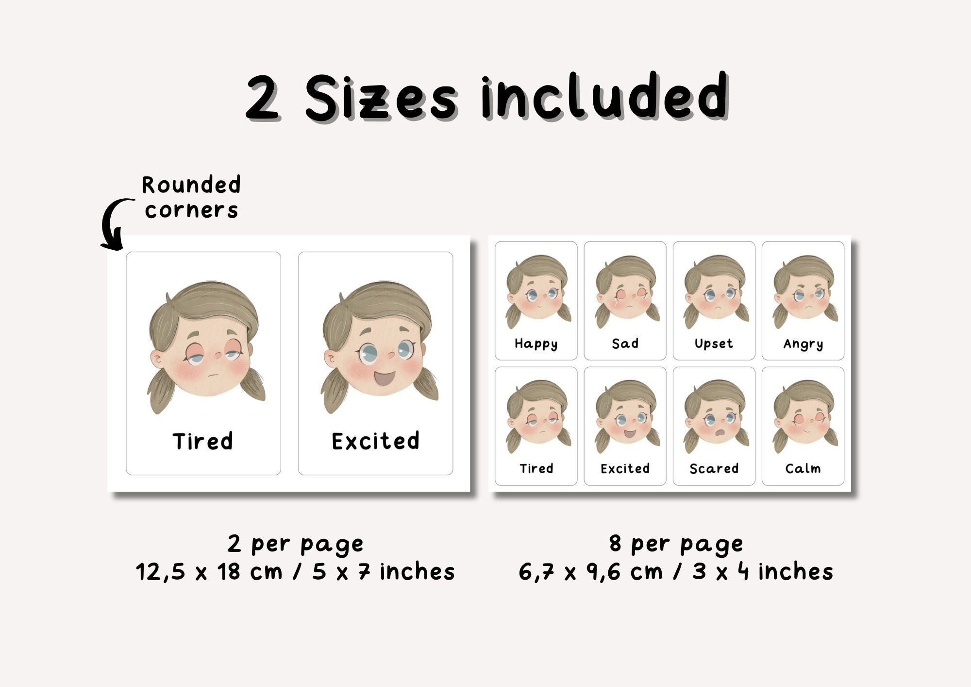 12 Feelings Flashcards, Montessori Flashcards, Illustration, Cute ...