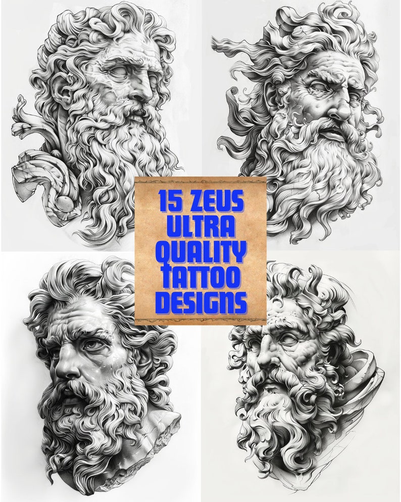 15 Greek God Tattoo Designs, Zeus, Realistic Tattoo Statue Designs, PNG ...