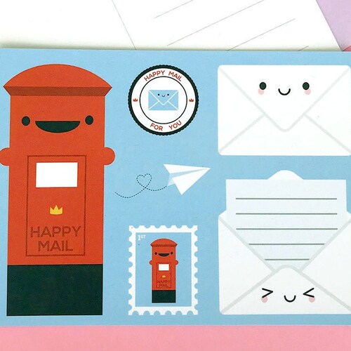 Happy Mail Kawaii Postbox Stickers - Etsy