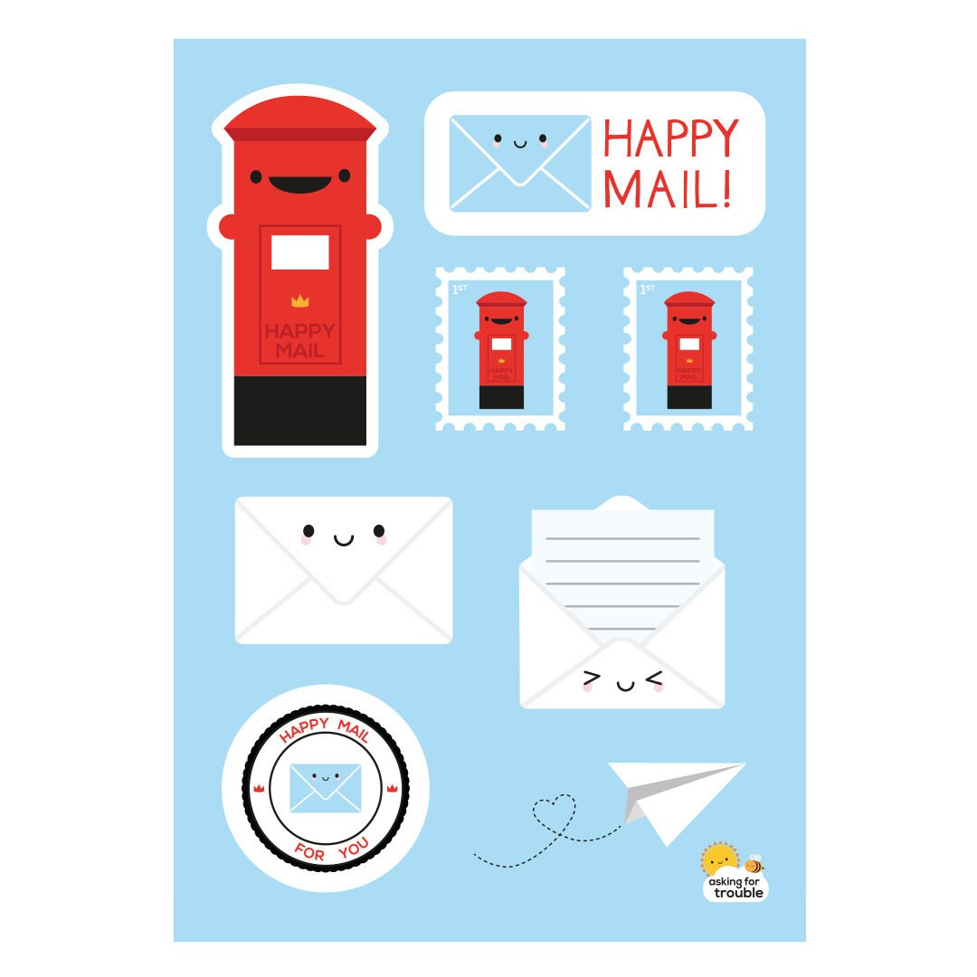 Kawaii Happy Mail Stickers | Etsy