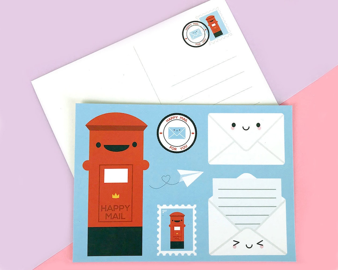 Kawaii Happy Mail Postcard - Etsy