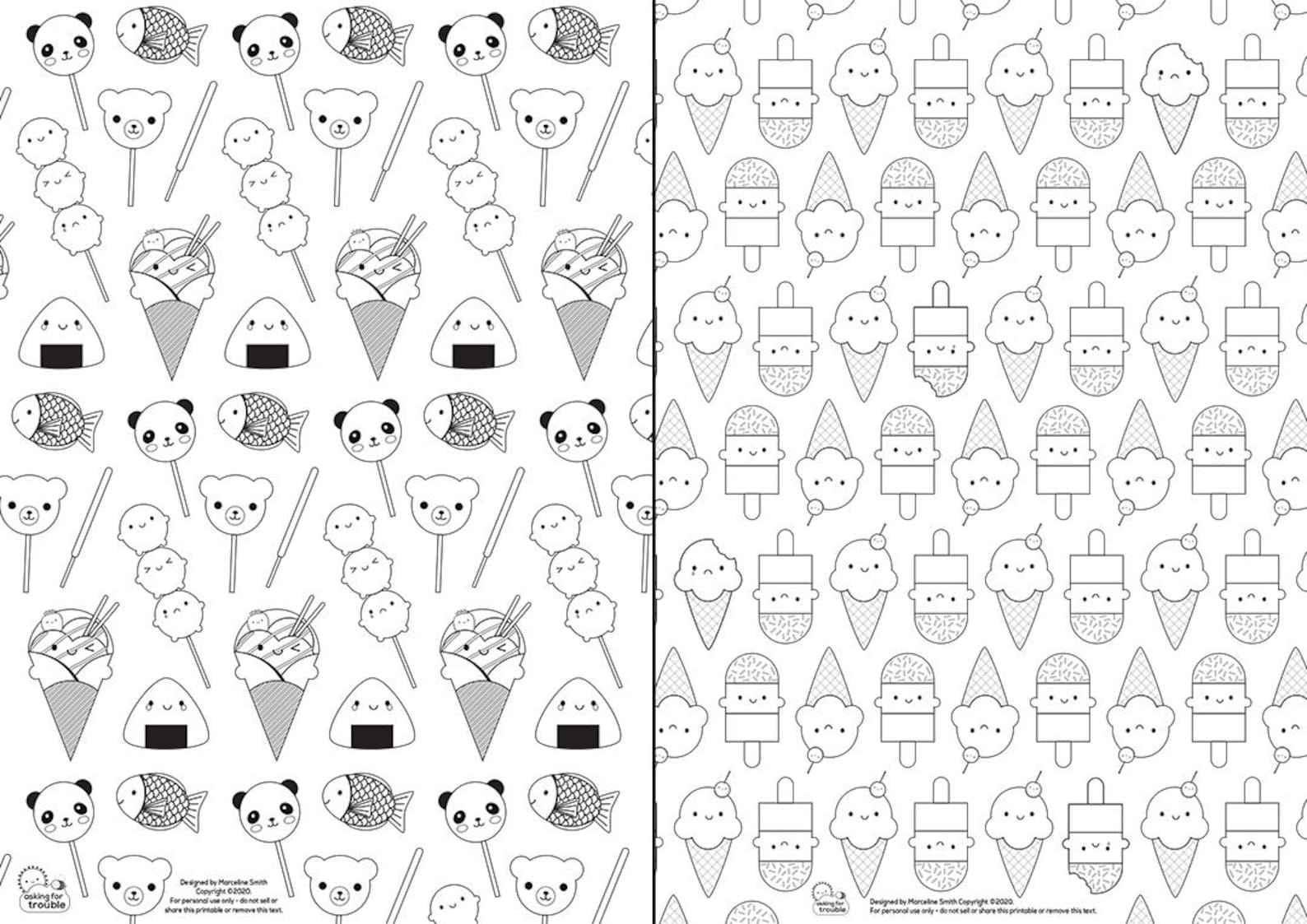 Kawaii Patterns Colouring Pages Digital PDF - Etsy