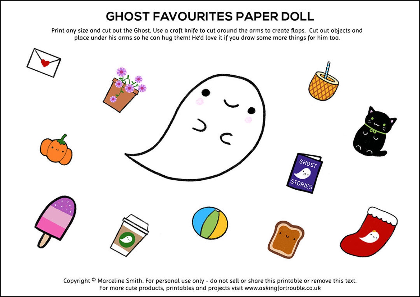 Halloween Ghost Kawaii Printable Paper Doll - Etsy