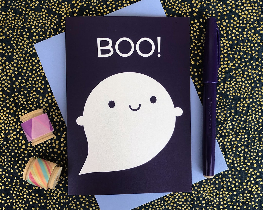 Boo! Happy Ghost Kawaii Halloween Card - Etsy