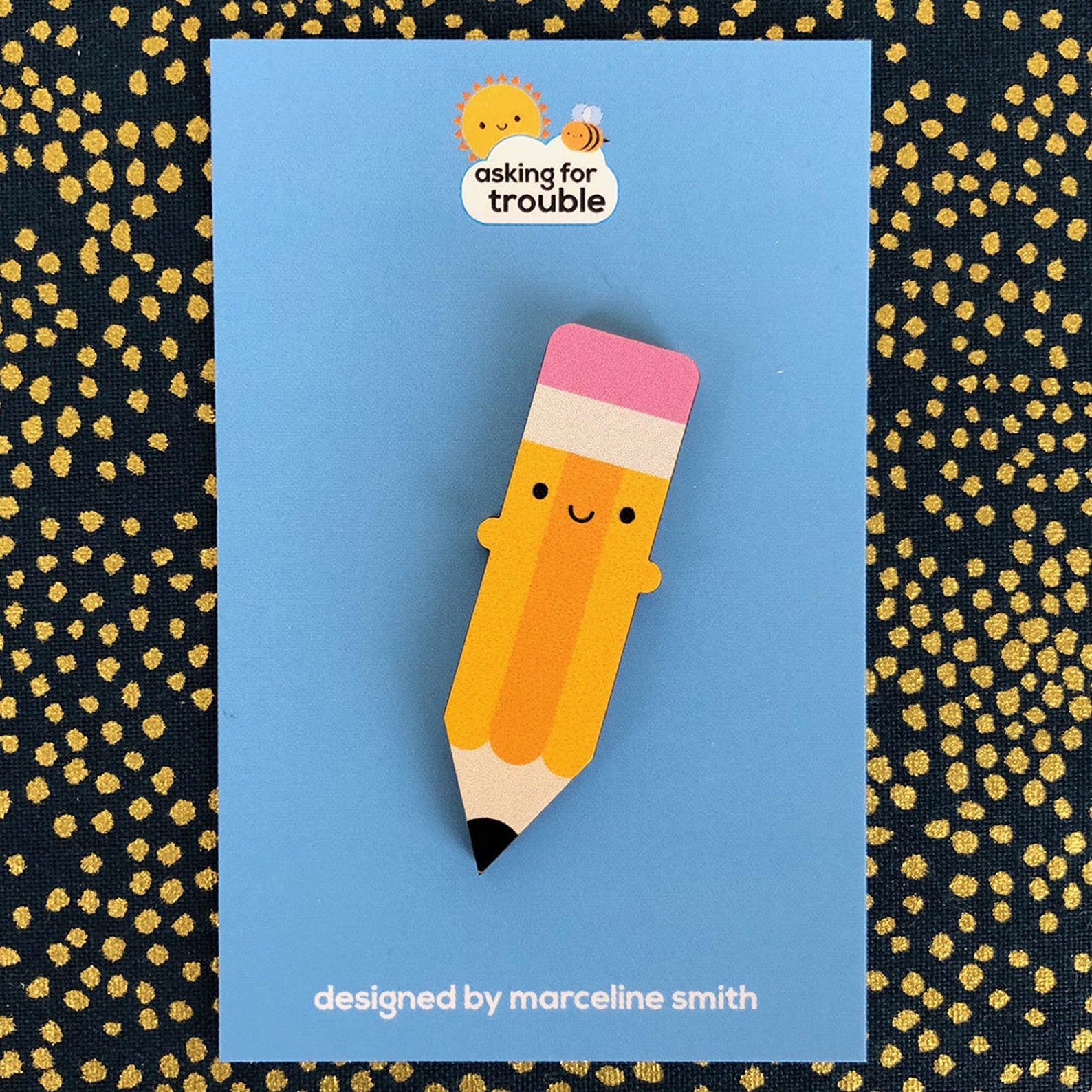 Happy Pencil Kawaii Wooden Pin/brooch - Etsy