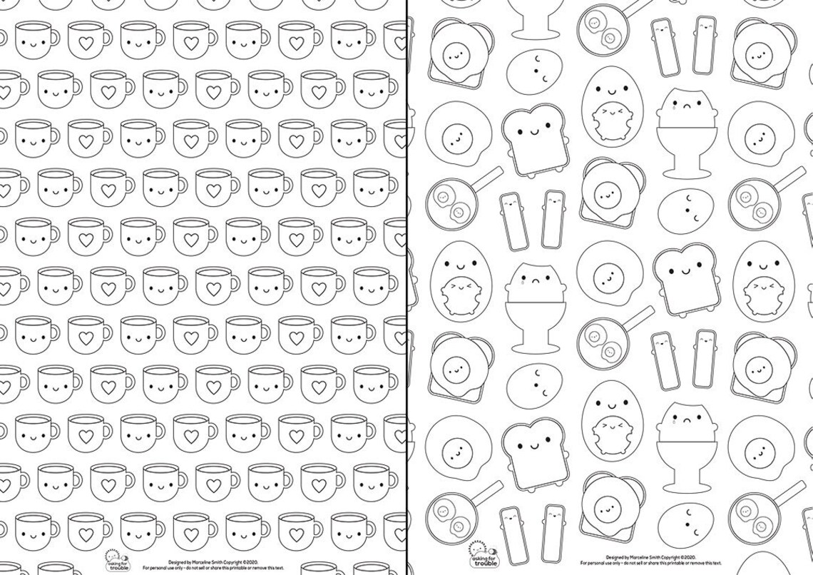 Kawaii Patterns Colouring Pages Digital PDF - Etsy