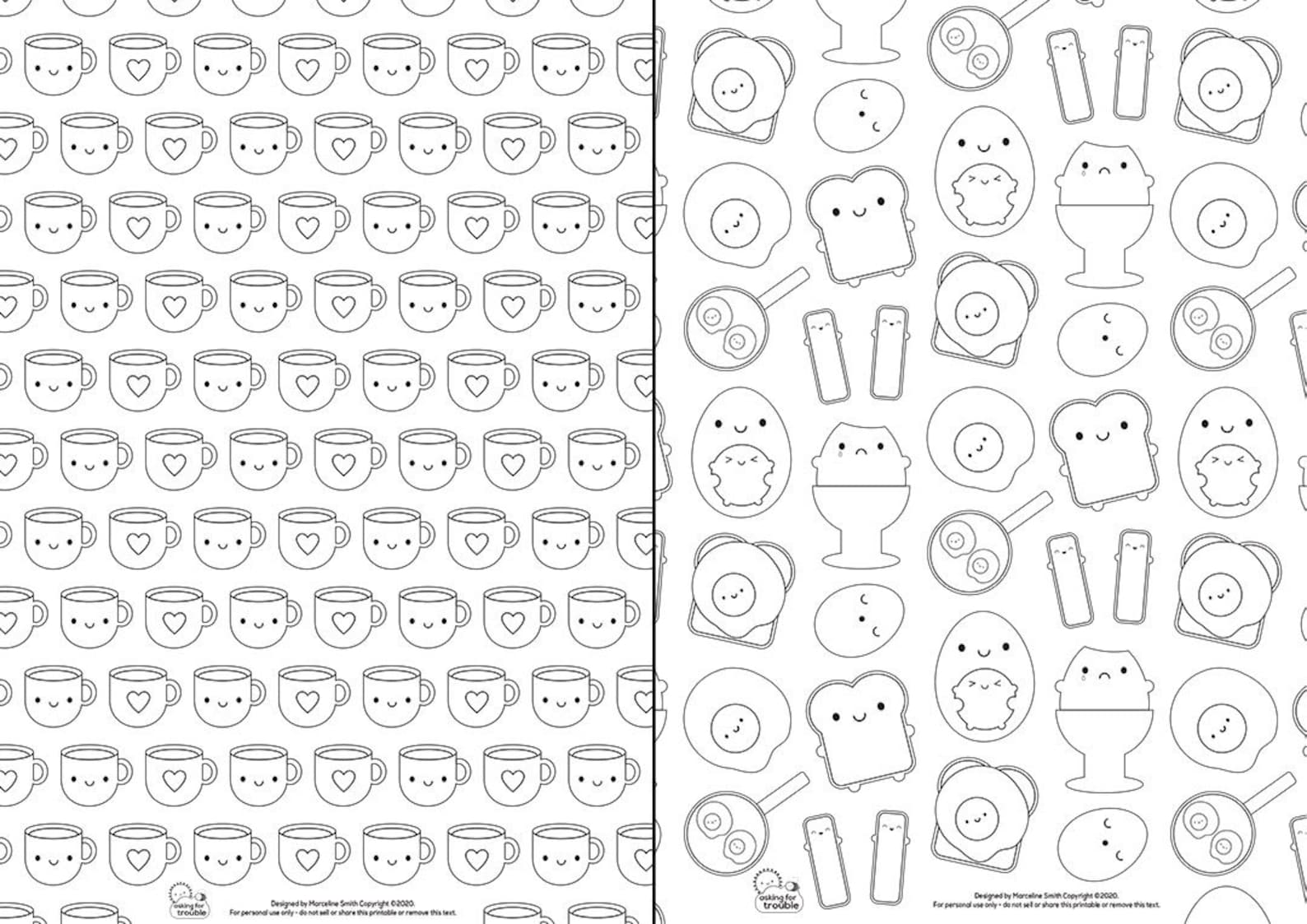 Kawaii Patterns Colouring Pages Digital PDF - Etsy