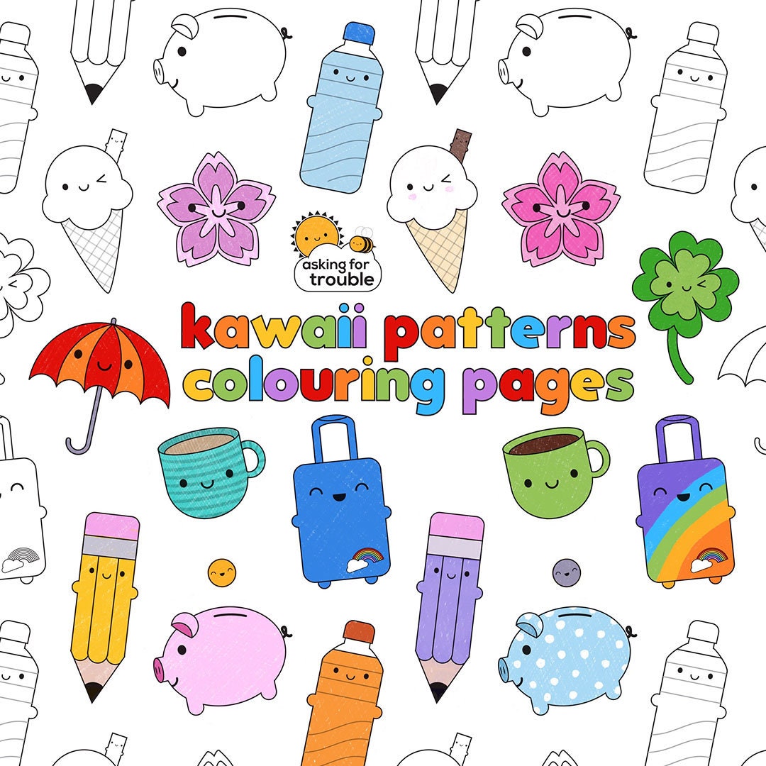 Kawaii Patterns Colouring Pages Digital PDF - Etsy