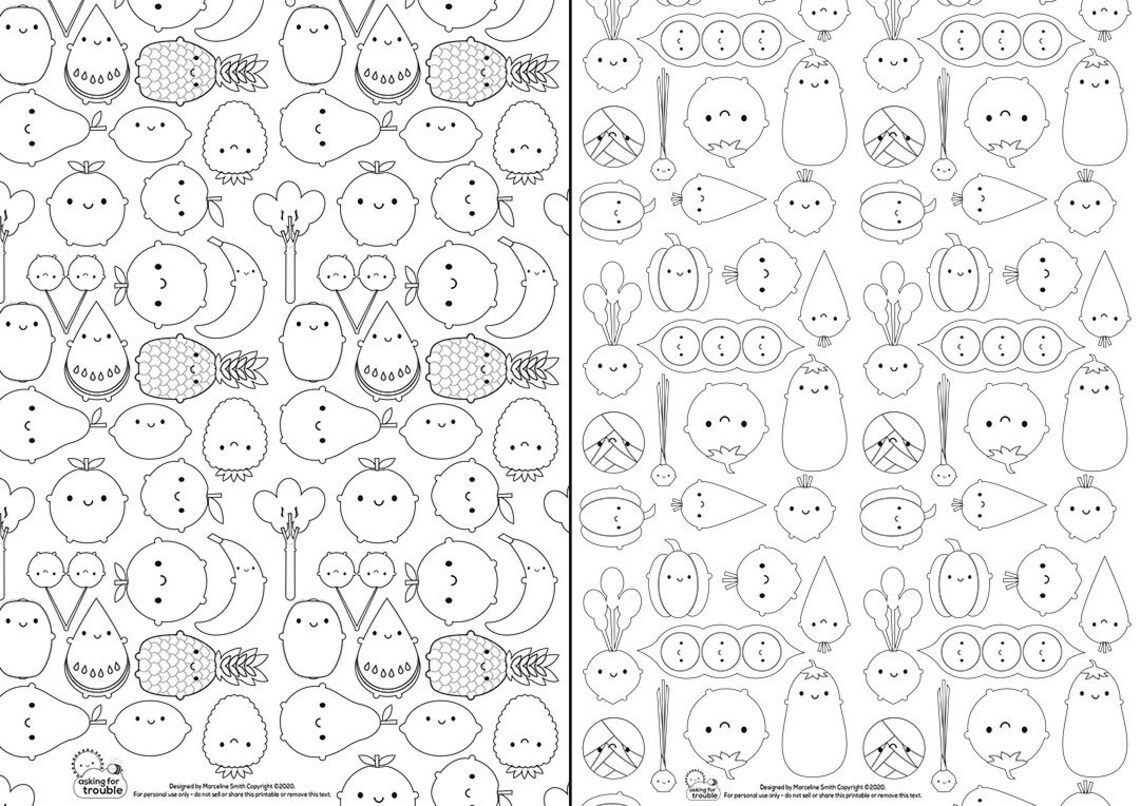 Kawaii Patterns Colouring Pages Digital PDF - Etsy