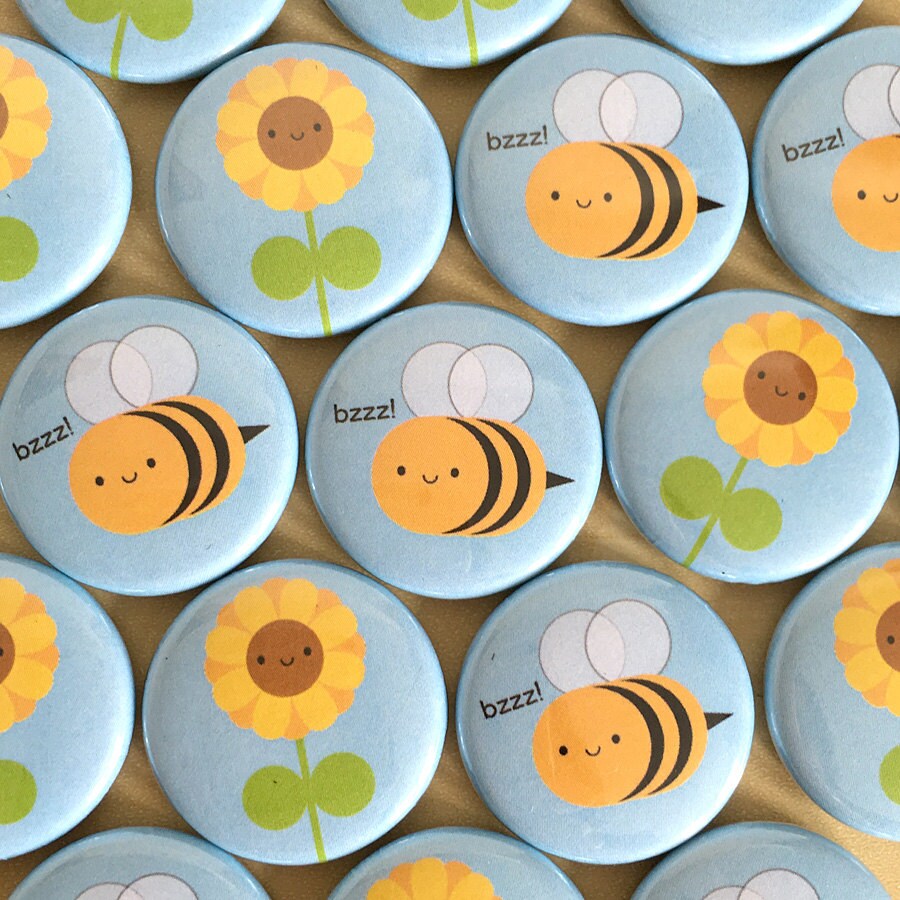 Kawaii Sunflower & Bumblebee Badges - Etsy