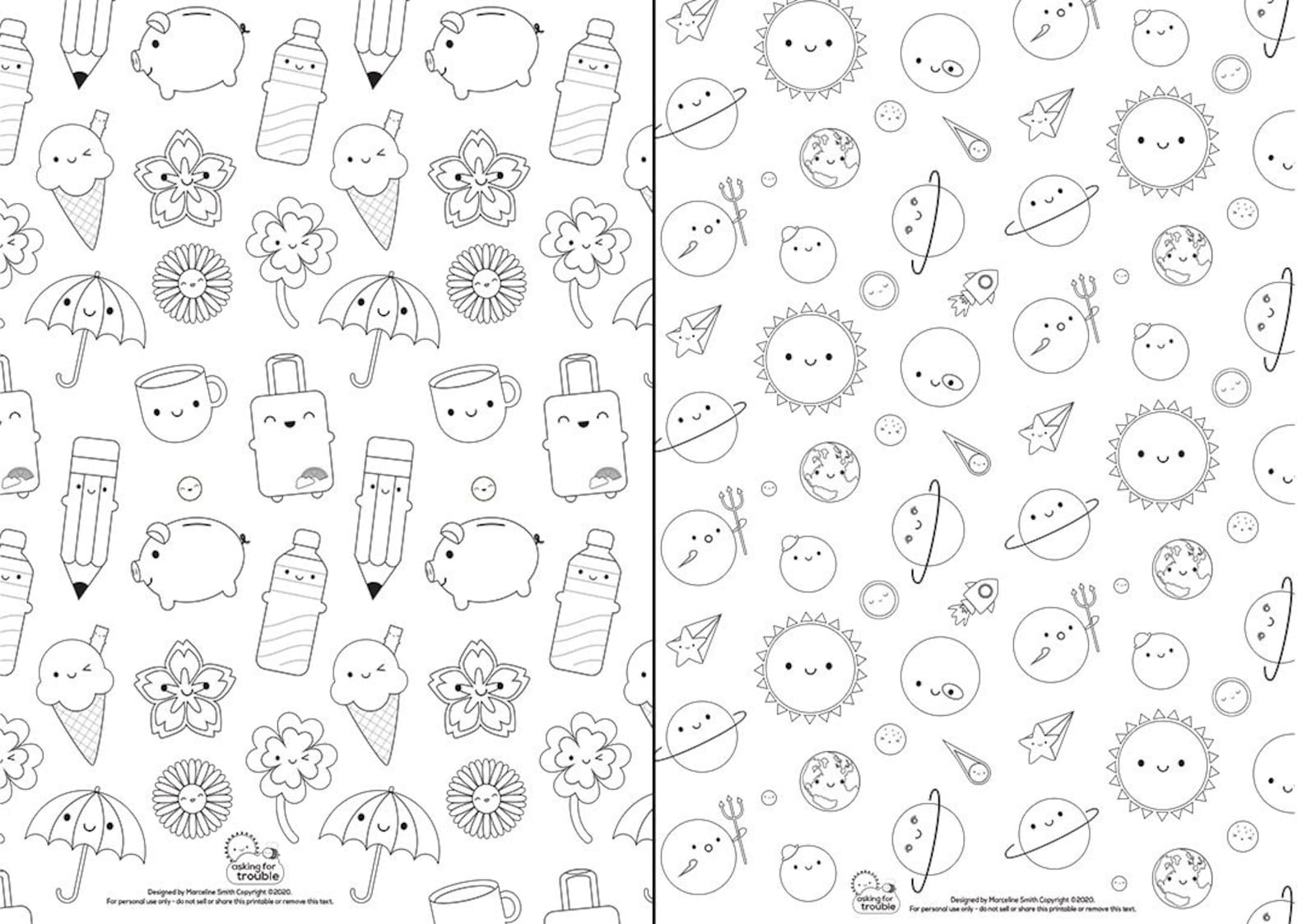 Kawaii Patterns Colouring Pages Digital PDF - Etsy